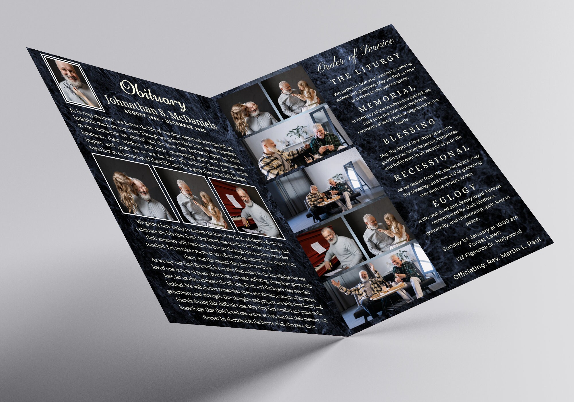 Funeral Brochure Template for Funeral Services - Bi-fold Obituary ...