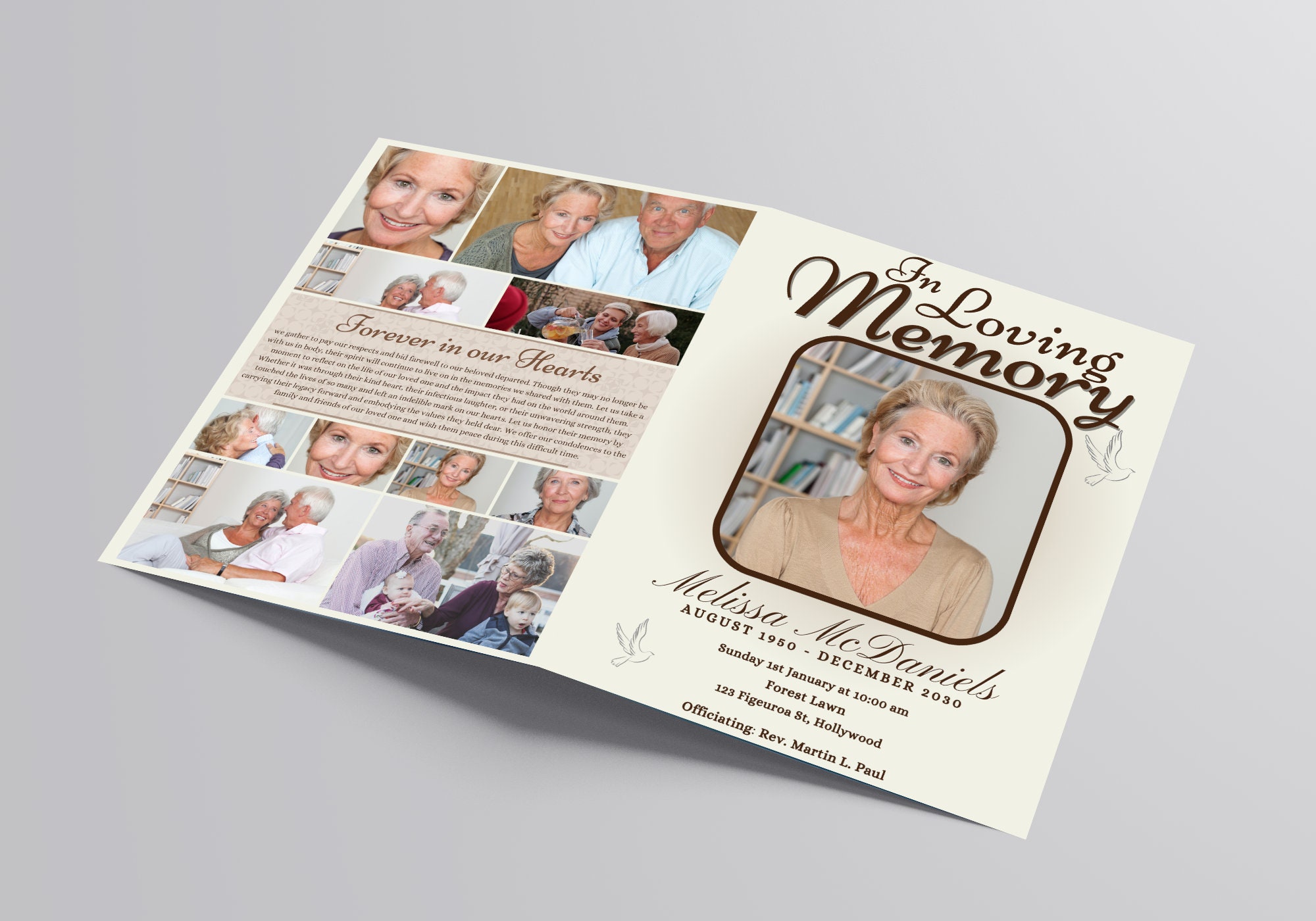 Funeral Program Bi-fold Brochure 4 Pages -custom Design With Picture ...