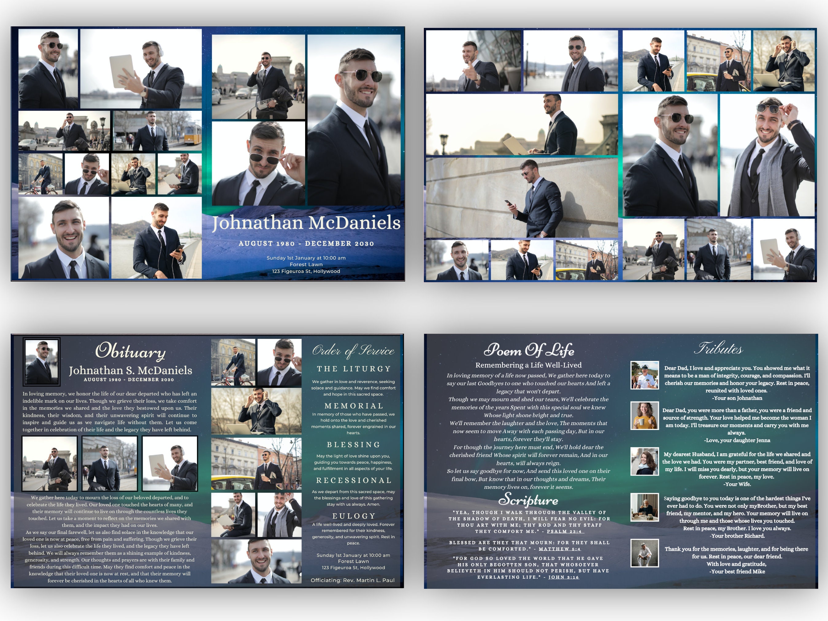 Printable Memorial Brochure | 8-page Funeral Program Template ...