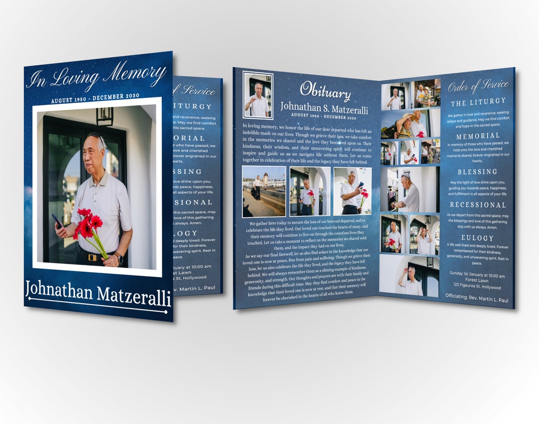 Funeral Program Bi-fold Brochure -night Sky Obituary Template Design ...