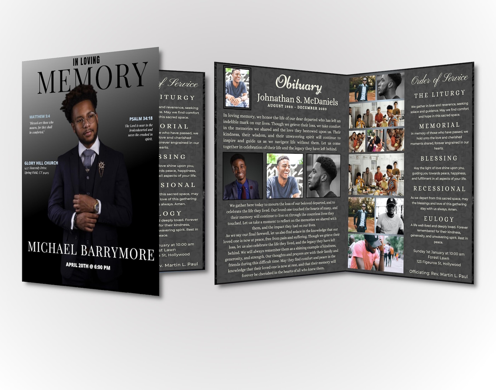 Magazine Style Funeral Program Template | 4 Page Booklet | Obituary and ...