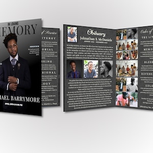 Magazine Style Funeral Program Template | 4 Page Booklet | Obituary and ...