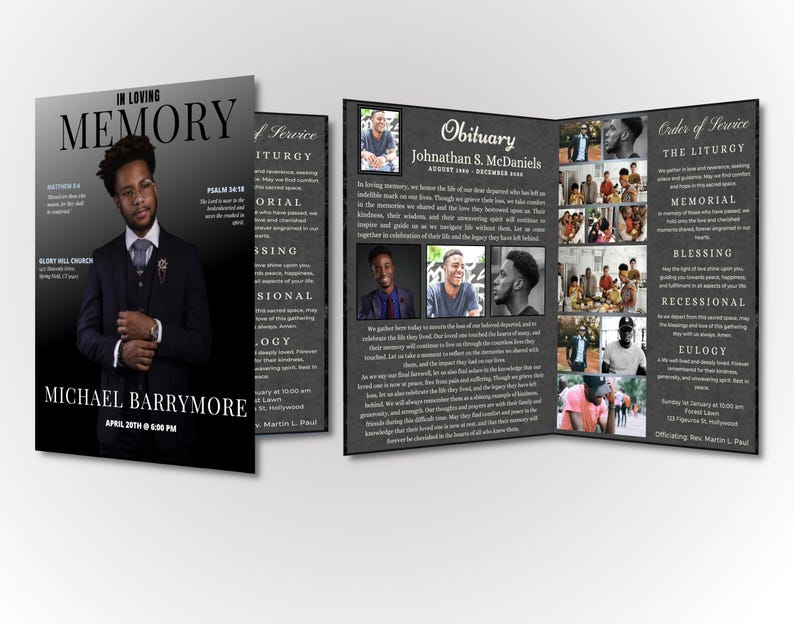 Magazine Style Funeral Program Template | 4 Page Booklet | Obituary and ...