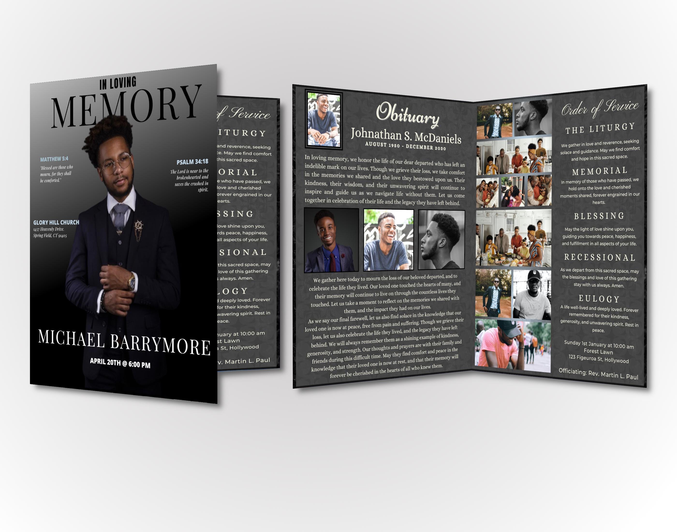 Magazine Style Funeral Program Template | 4 Page Booklet | Obituary and ...