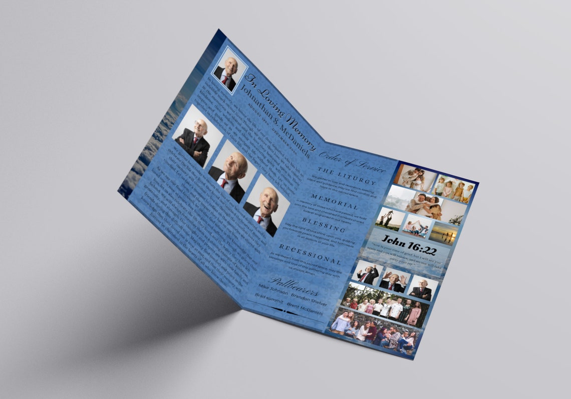 Funeral Program Bi-fold Brochure Template Self Editable Using Canva 17 ...