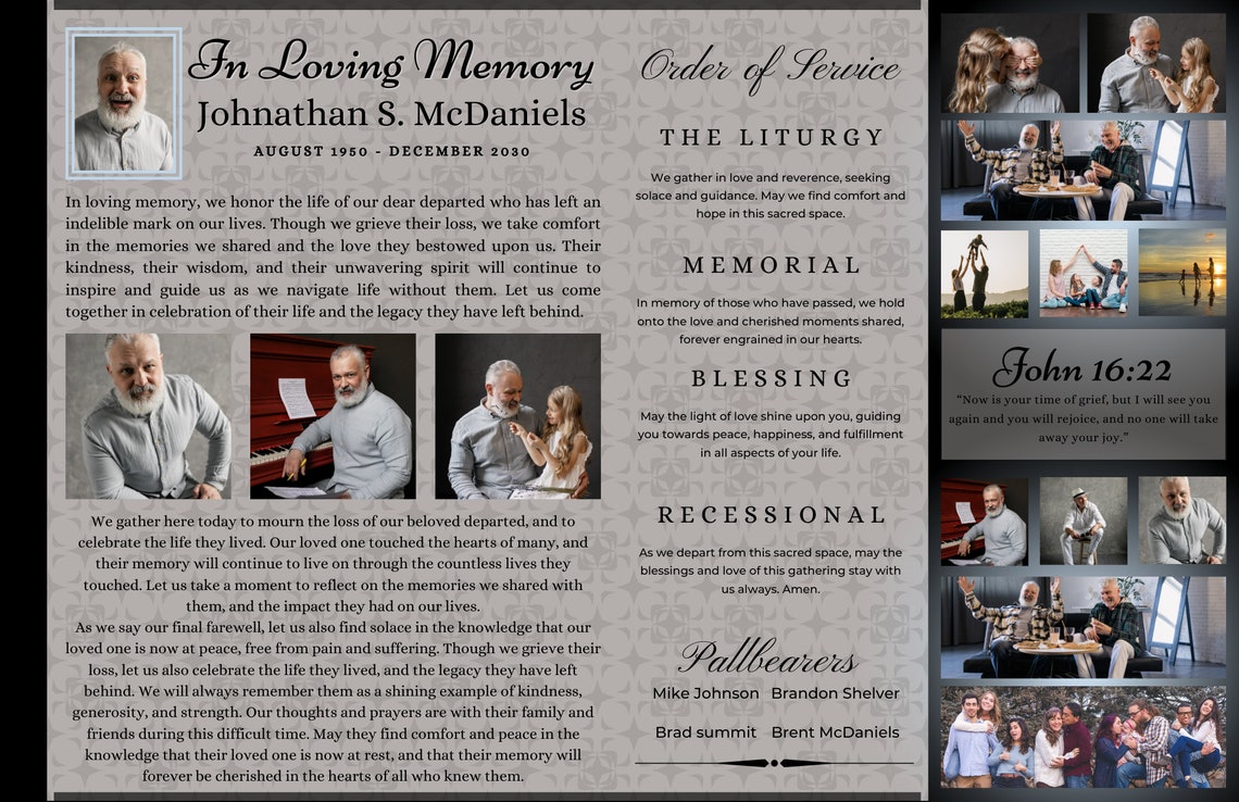 Funeral Program Bi-fold Brochure Black Elegant Template Design - Self ...