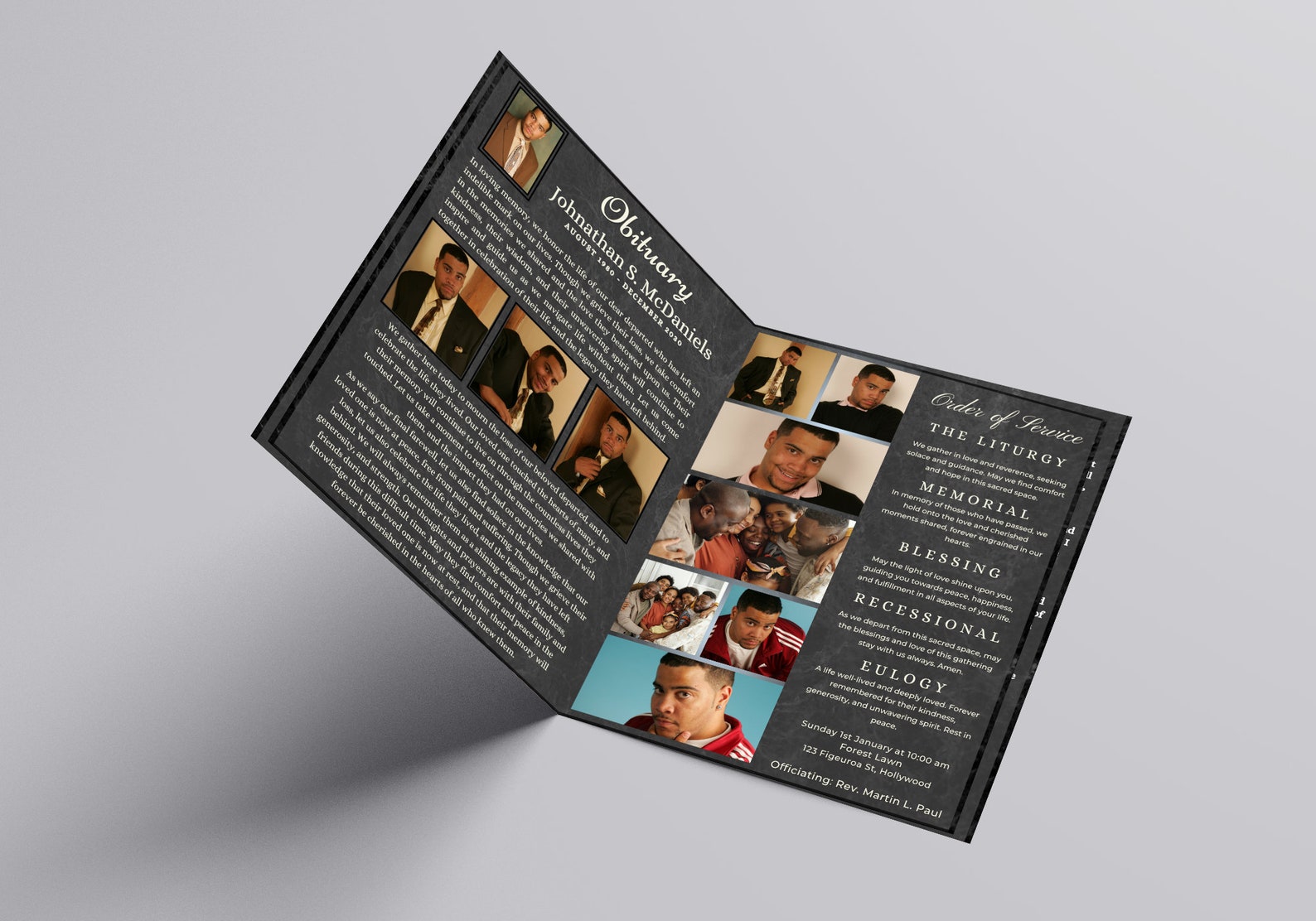 Funeral Program Bi-fold Brochure 8 Pages - Elegant Custom Design ...
