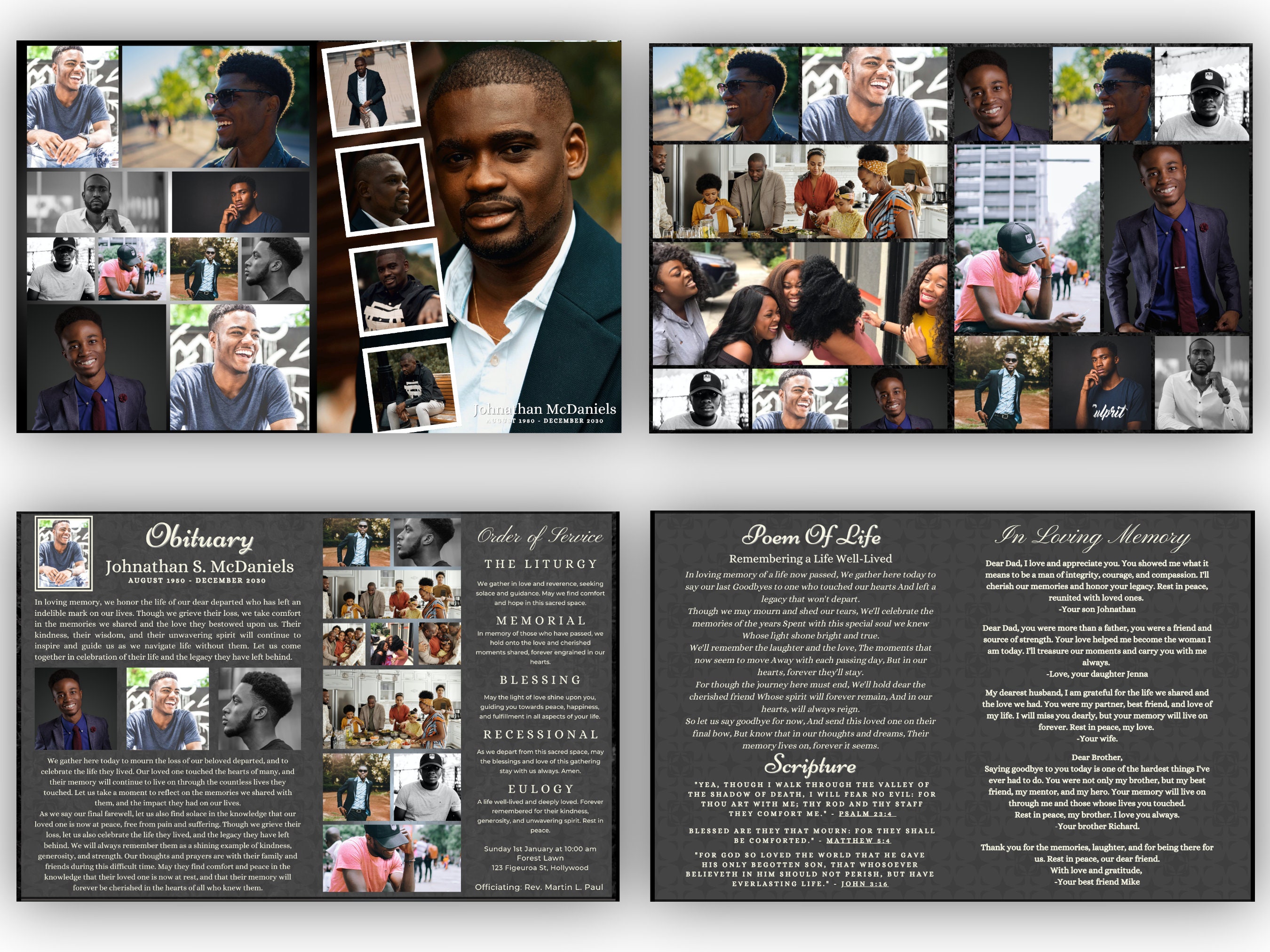 8 Page Funeral Obituary Booklet | Includes Photo Gallery and Order of ...