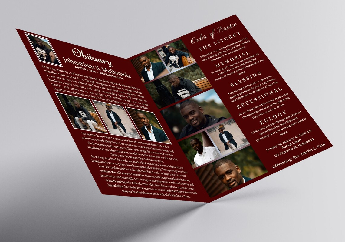 Editable Funeral Program Template 4 Pages Full Page Photo Collage ...