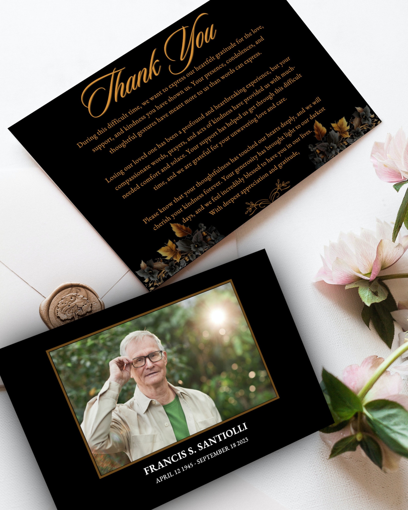Editable Funeral Thank You Card Template -double Sided Printable ...