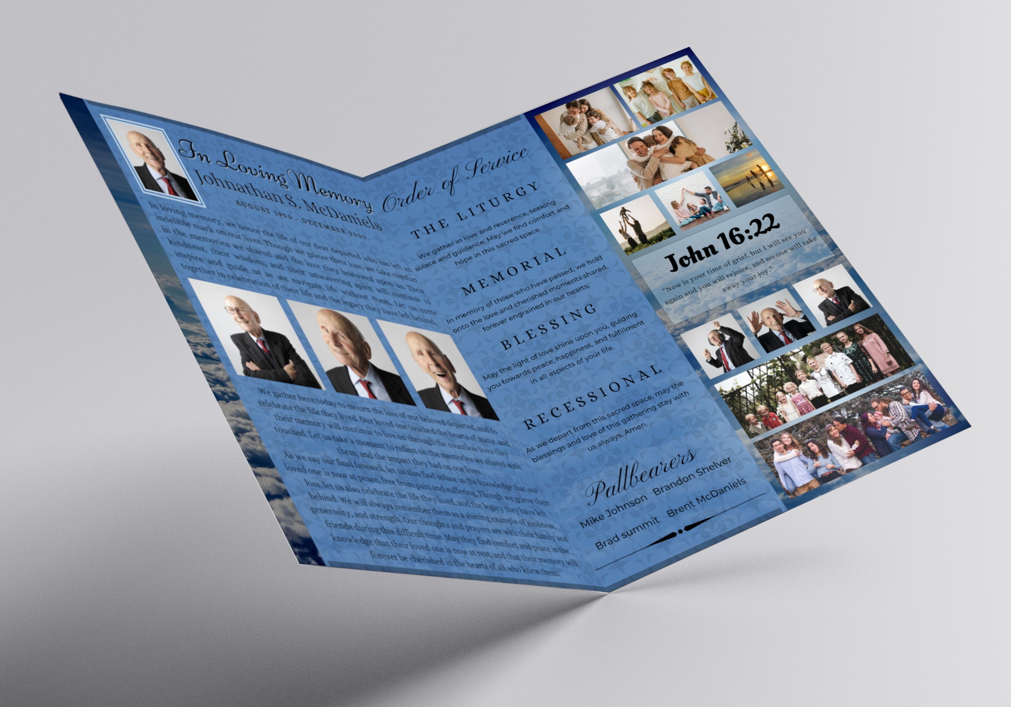 Funeral Program Bi-fold Brochure Template - Self Editable Using Canva ...