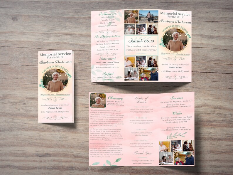 Funeral Tri-fold Brochure Program Template, Digital or Printed, Instant ...