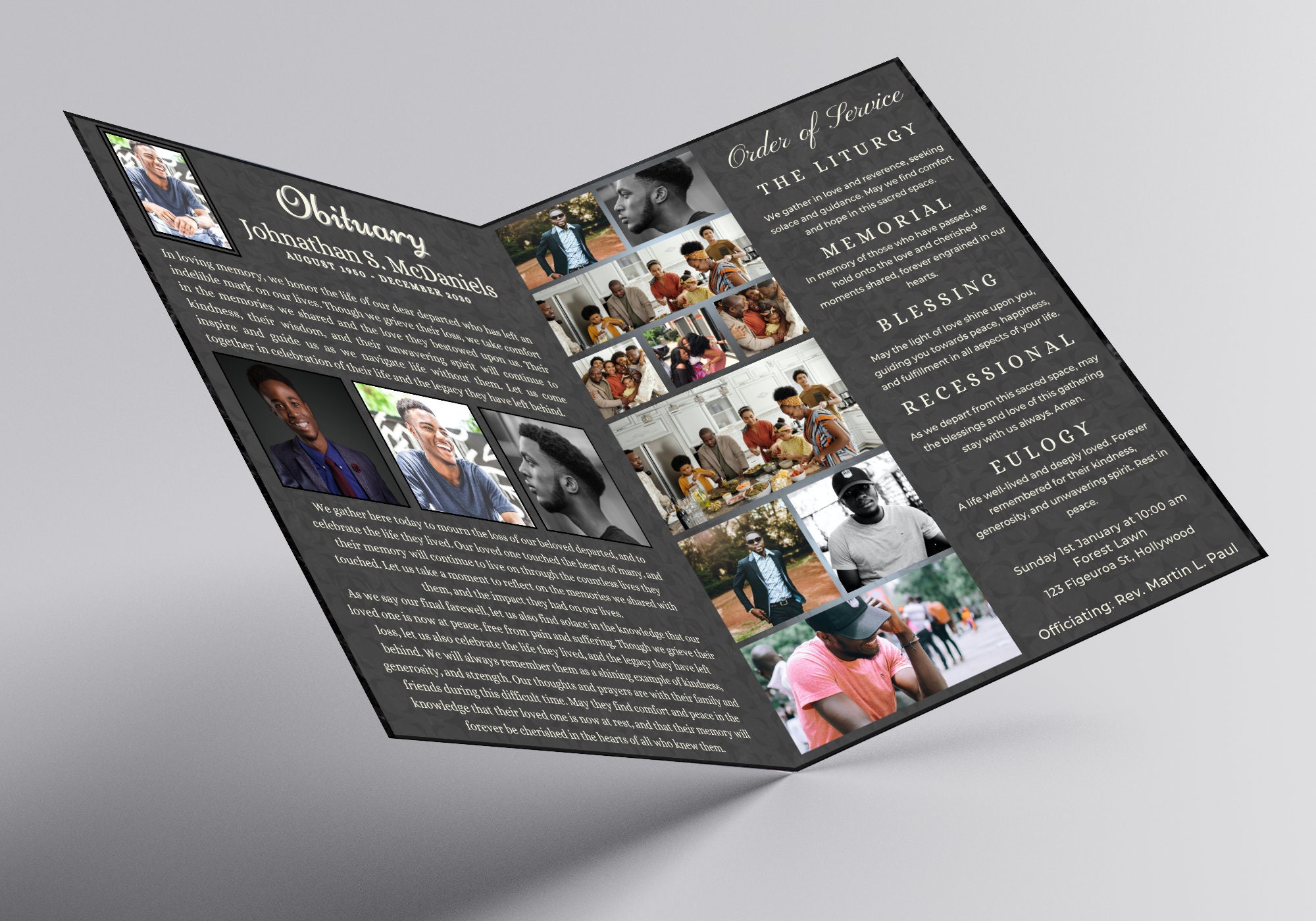 Funeral Program Bi-fold Brochure - Modern Obituary Template Design ...