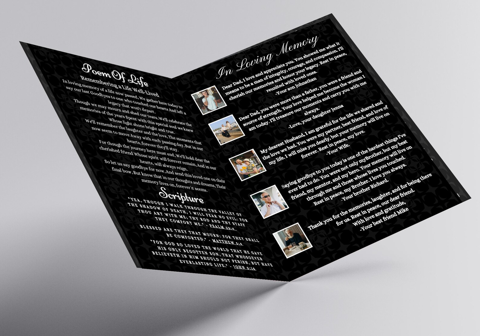 8 Page Funeral Bi-fold Brochure Template for Memorial Services - Self ...