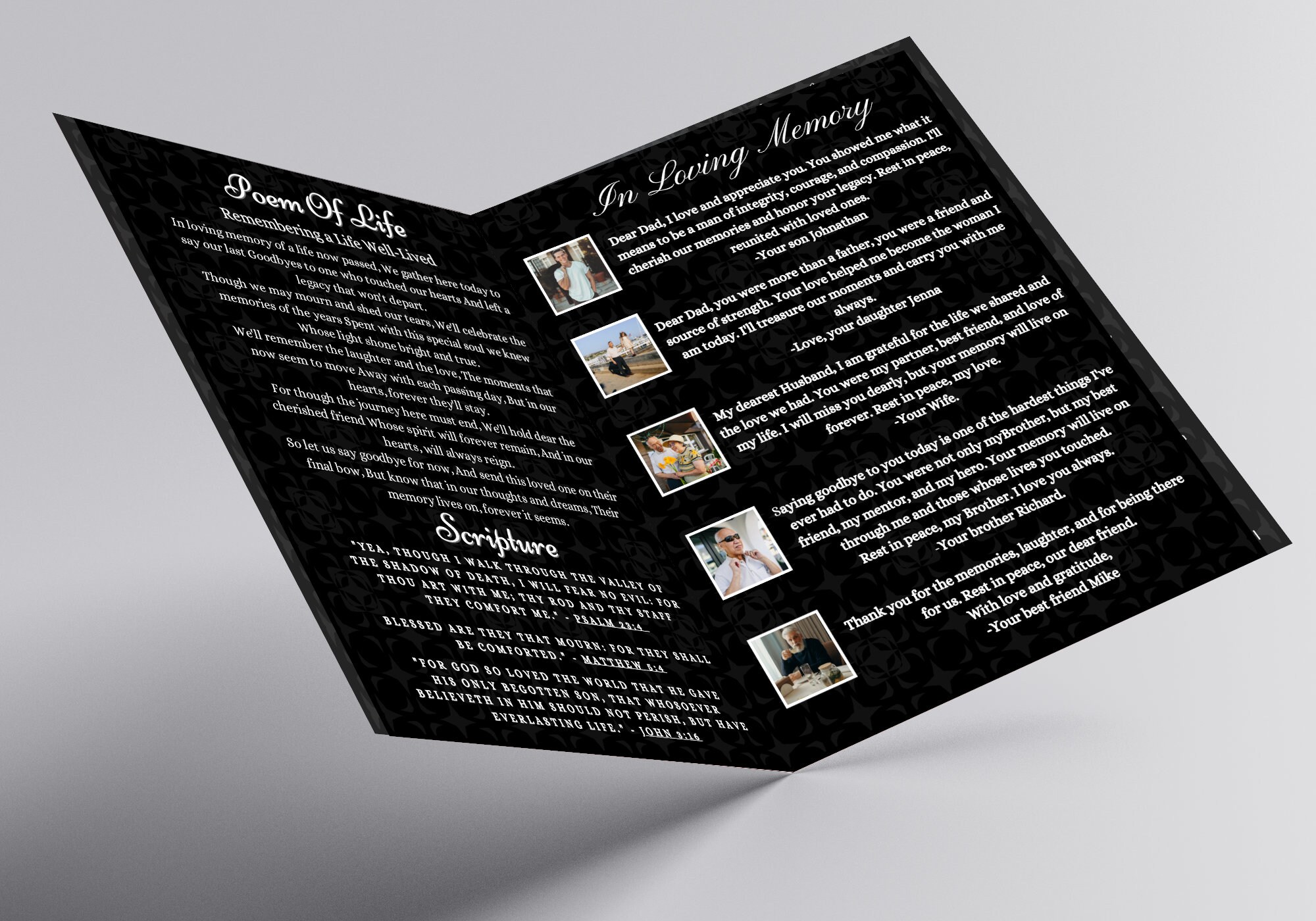 8 Page Funeral Bi-fold Brochure Template for Memorial Services - Self ...