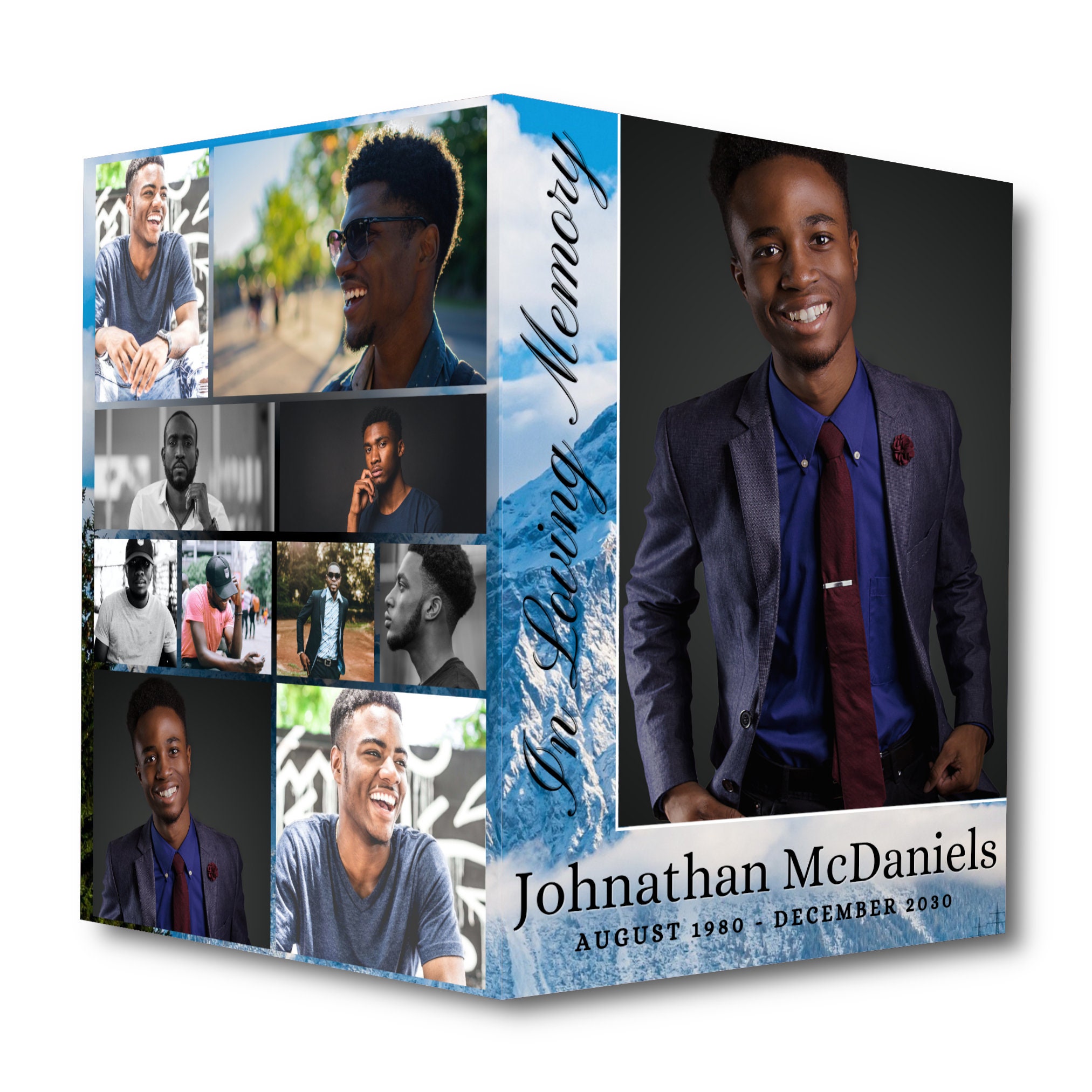 Editable Funeral Program Template | 4 Pages | Snowy Mountains & Blue ...