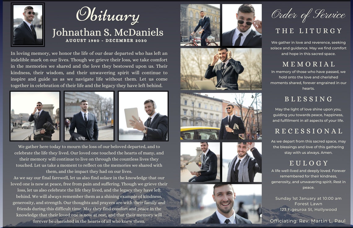 Personalized Funeral Program With Photo Collage 4 Pages Editable Canva ...