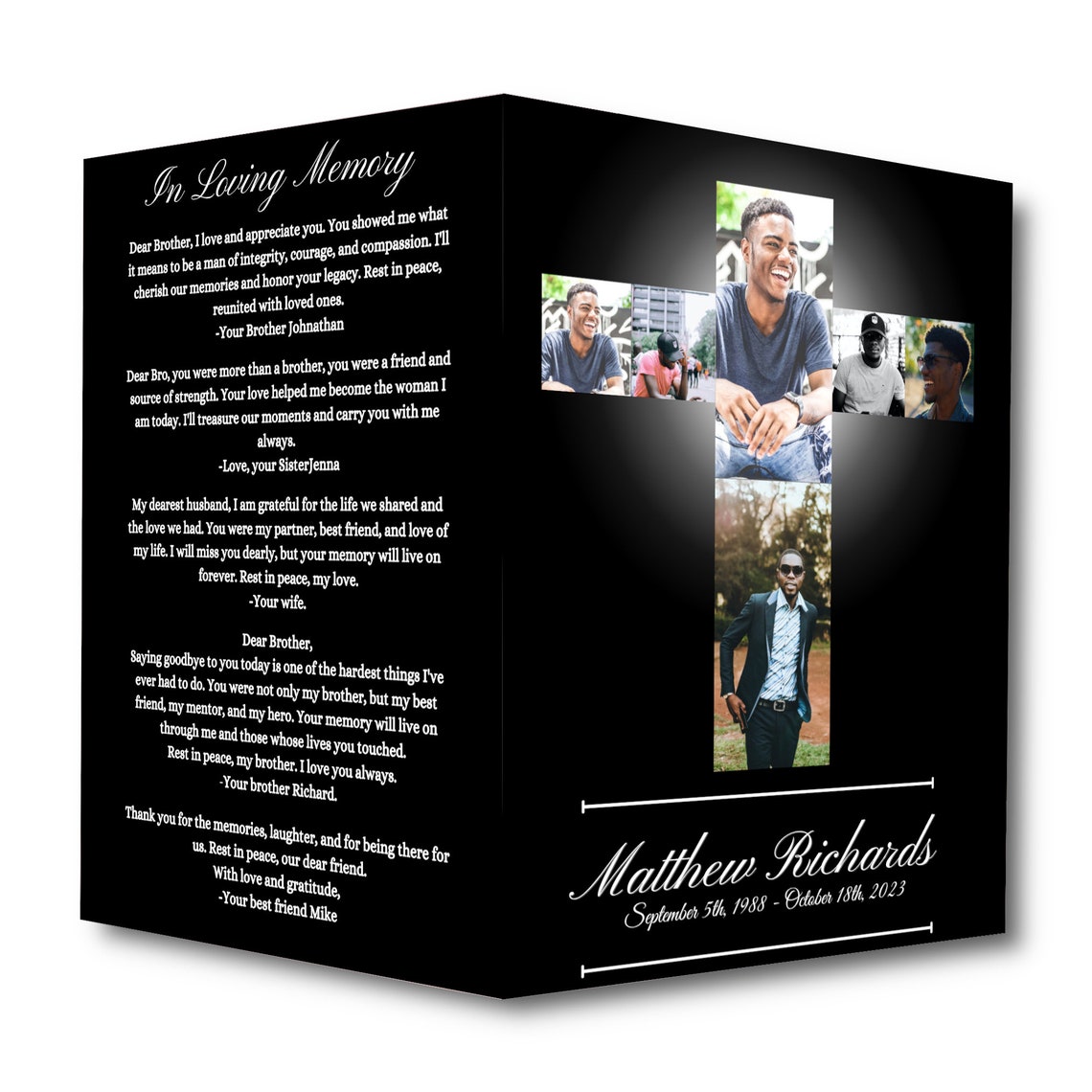 Funeral Program Brochure Template | Cross Shaped Photo Collage Cover ...