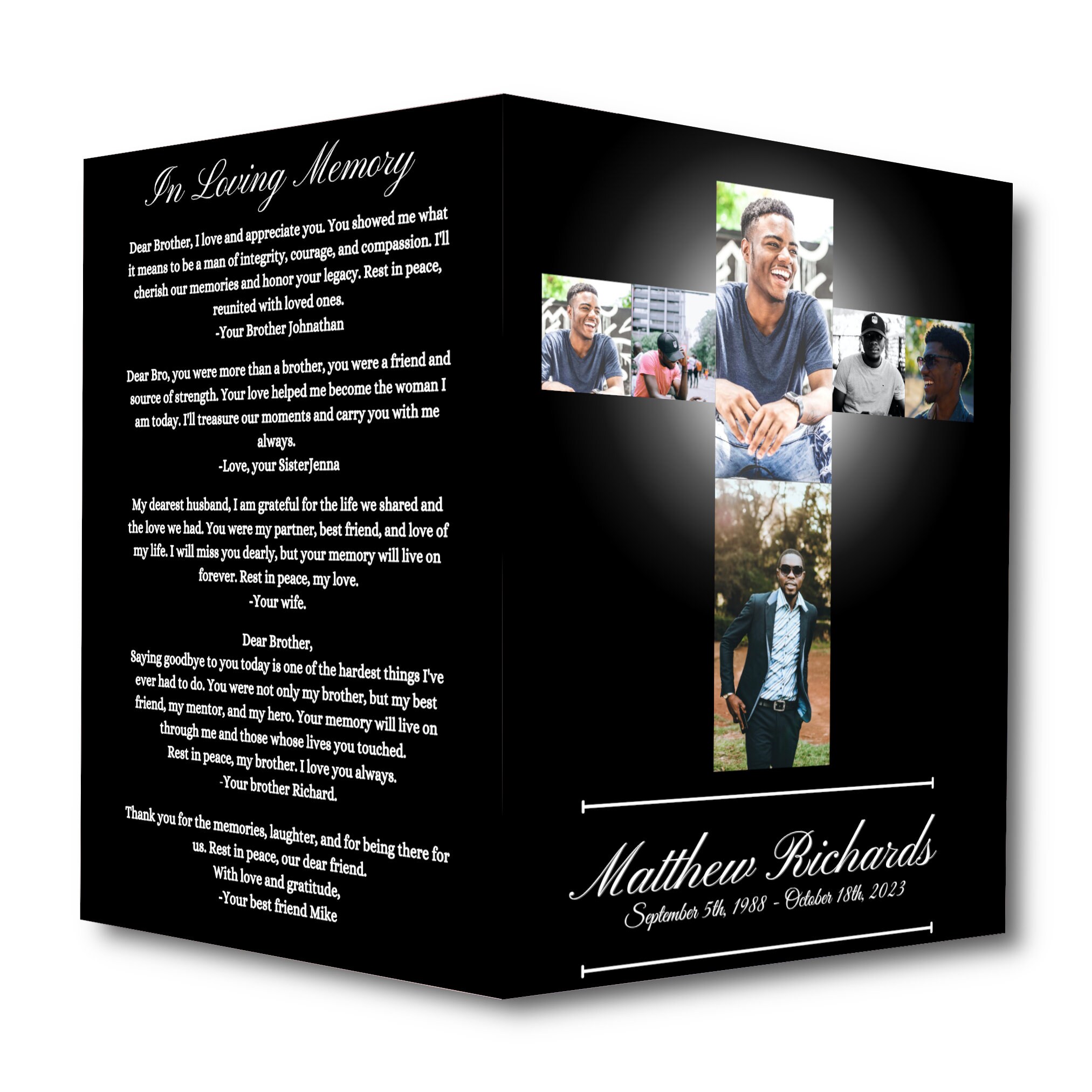 Funeral Program Brochure Template | Cross Shaped Photo Collage Cover ...