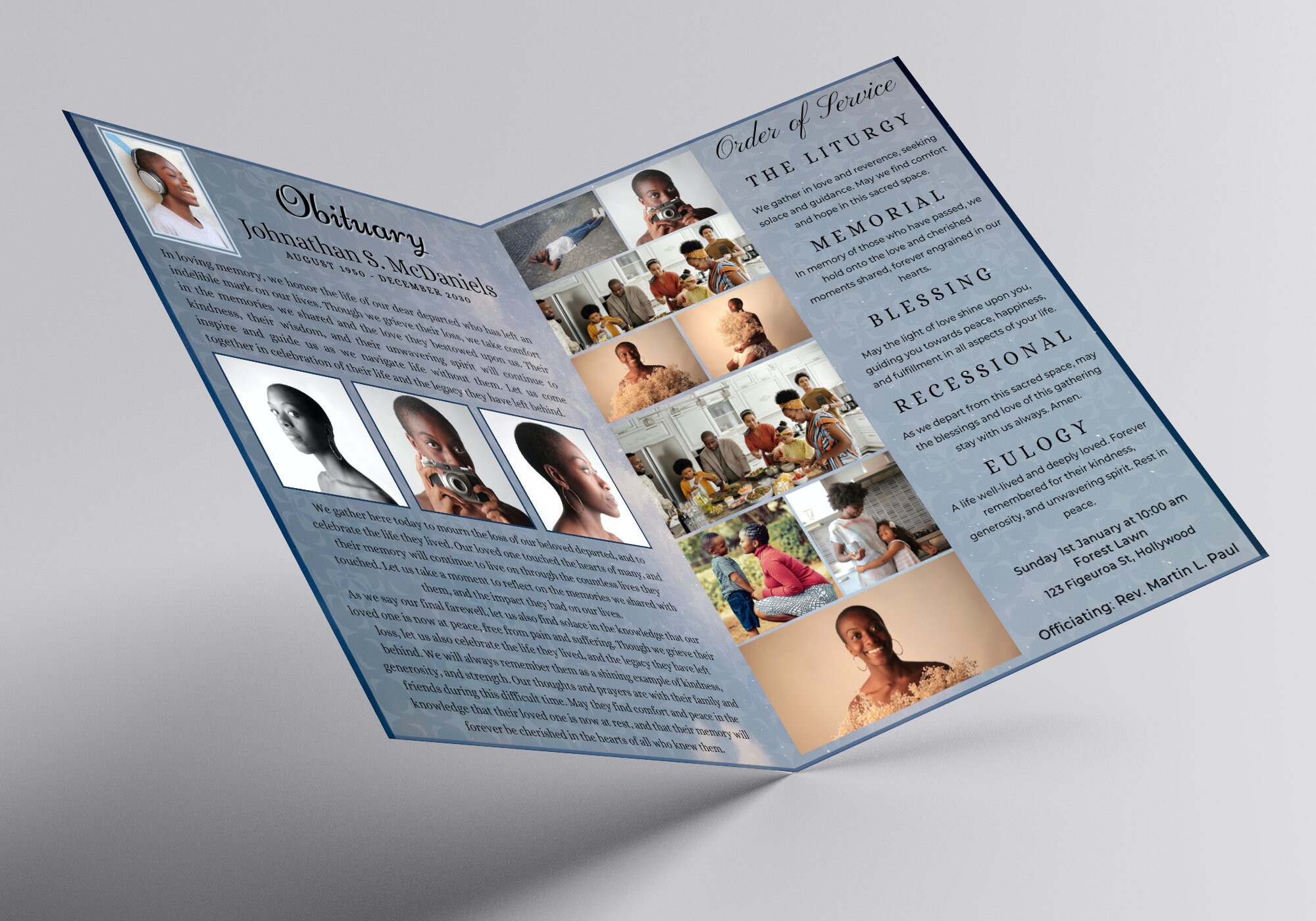 Funeral Program Bi-fold Brochure - Night Sky Obituary Template Design ...