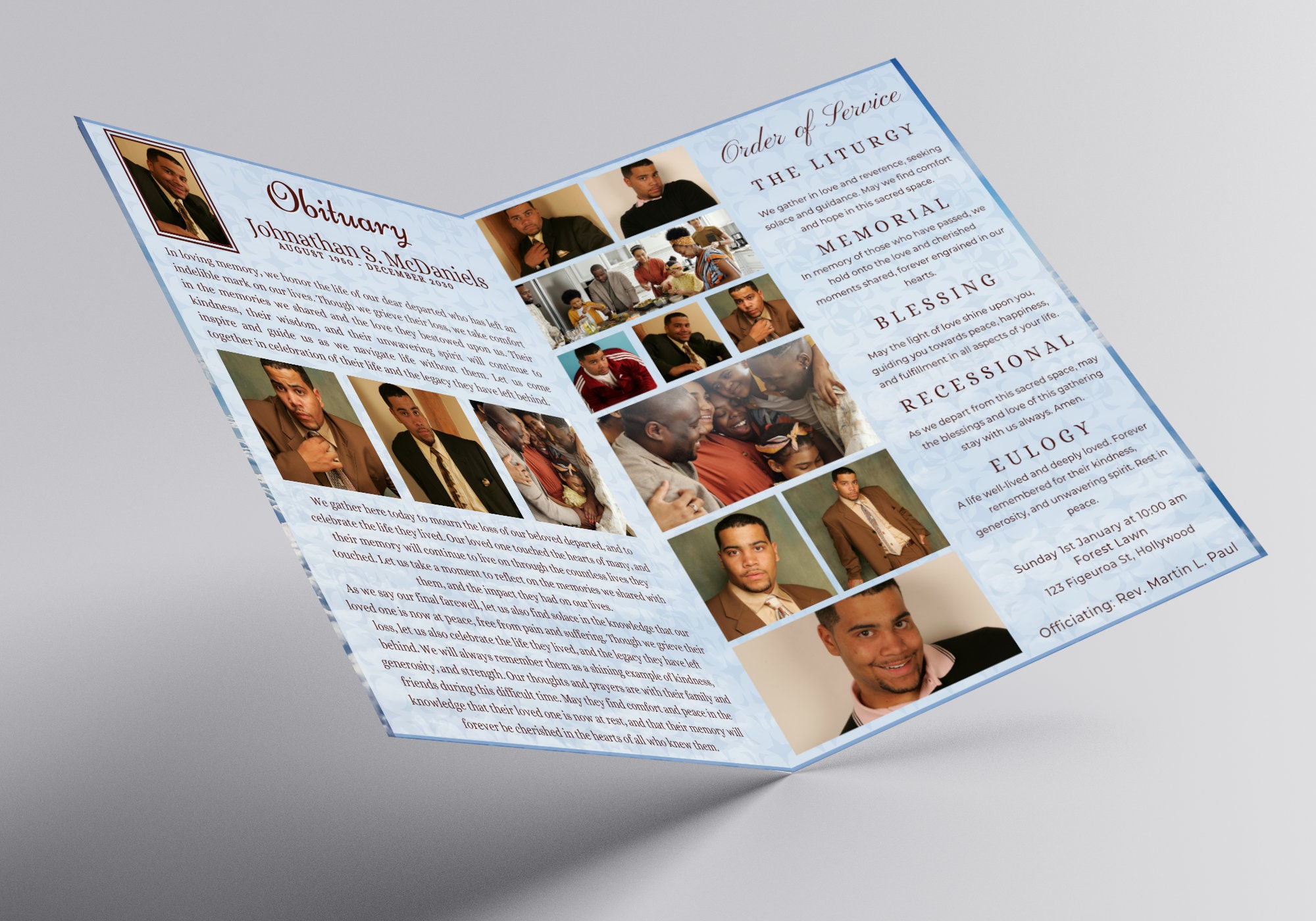 8 Page Funeral Program Pamphlet - Obituary Custom Template Design ...