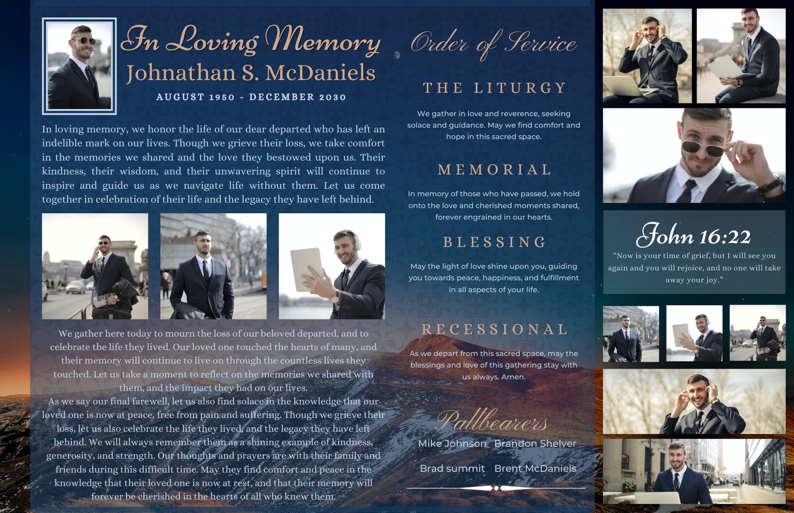 Editable Funeral Program Template | Customizable Memorial Brochure ...