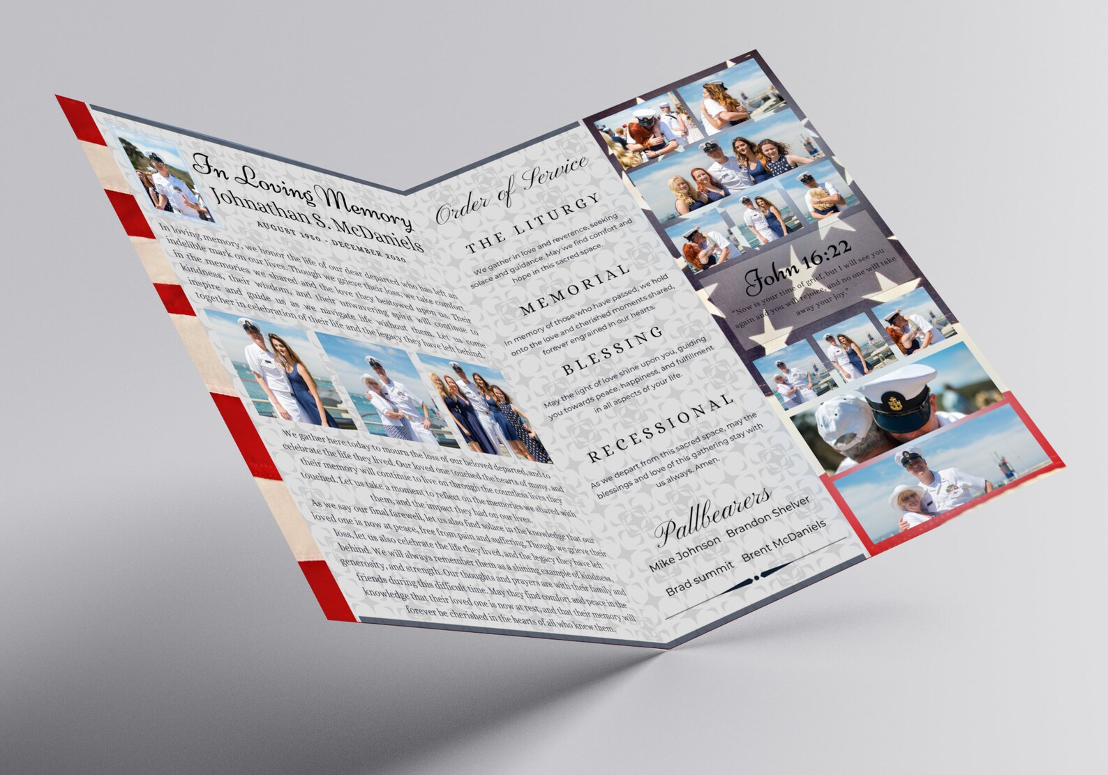 Patriotic Funeral Program Bi-fold Brochure - American Flag Editable ...