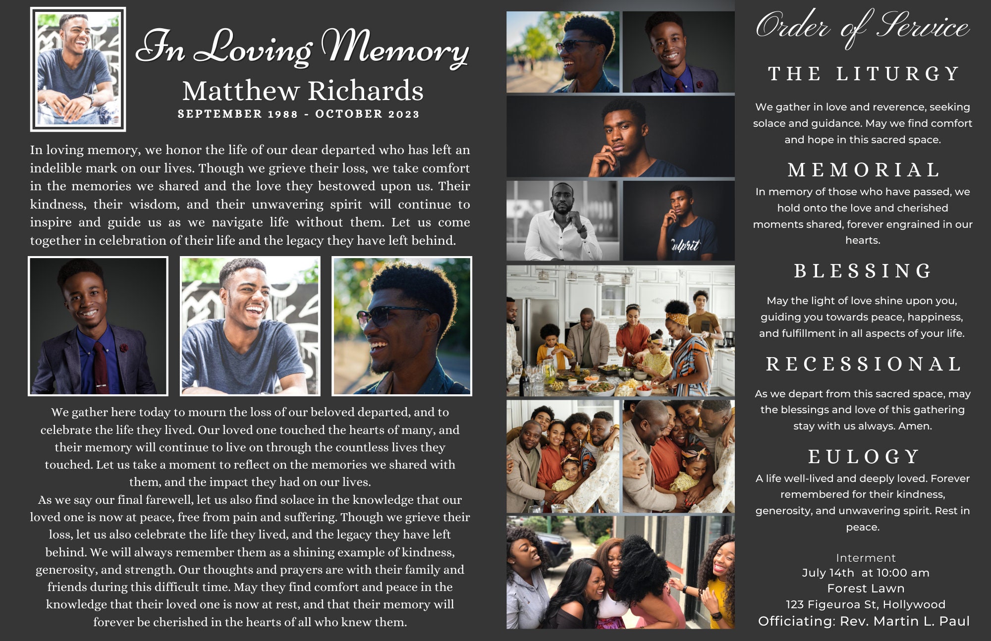 Funeral Program Template | DIY Edit Using Canva | Instant Download - No ...