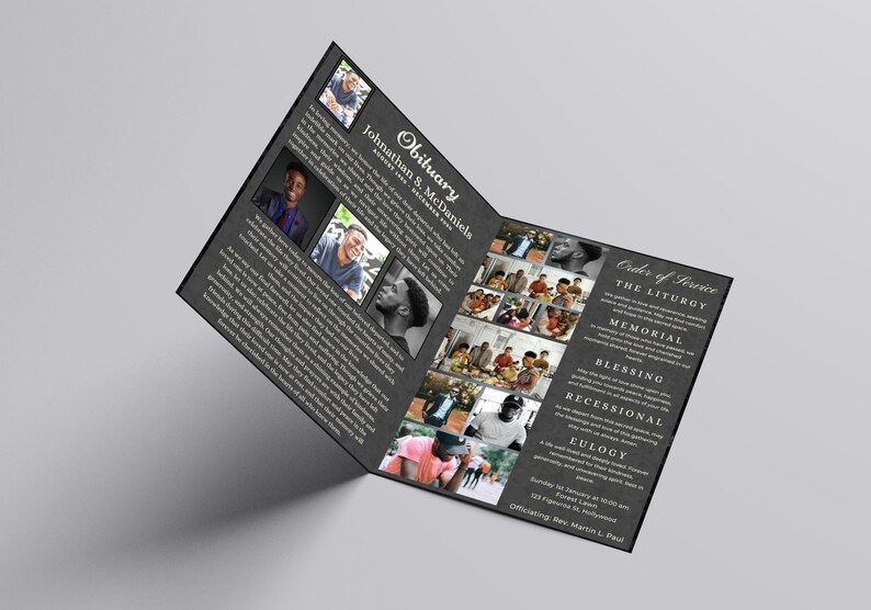 4 Page Funeral Obituary Program Booklet | Beautiful Tribute for Your ...