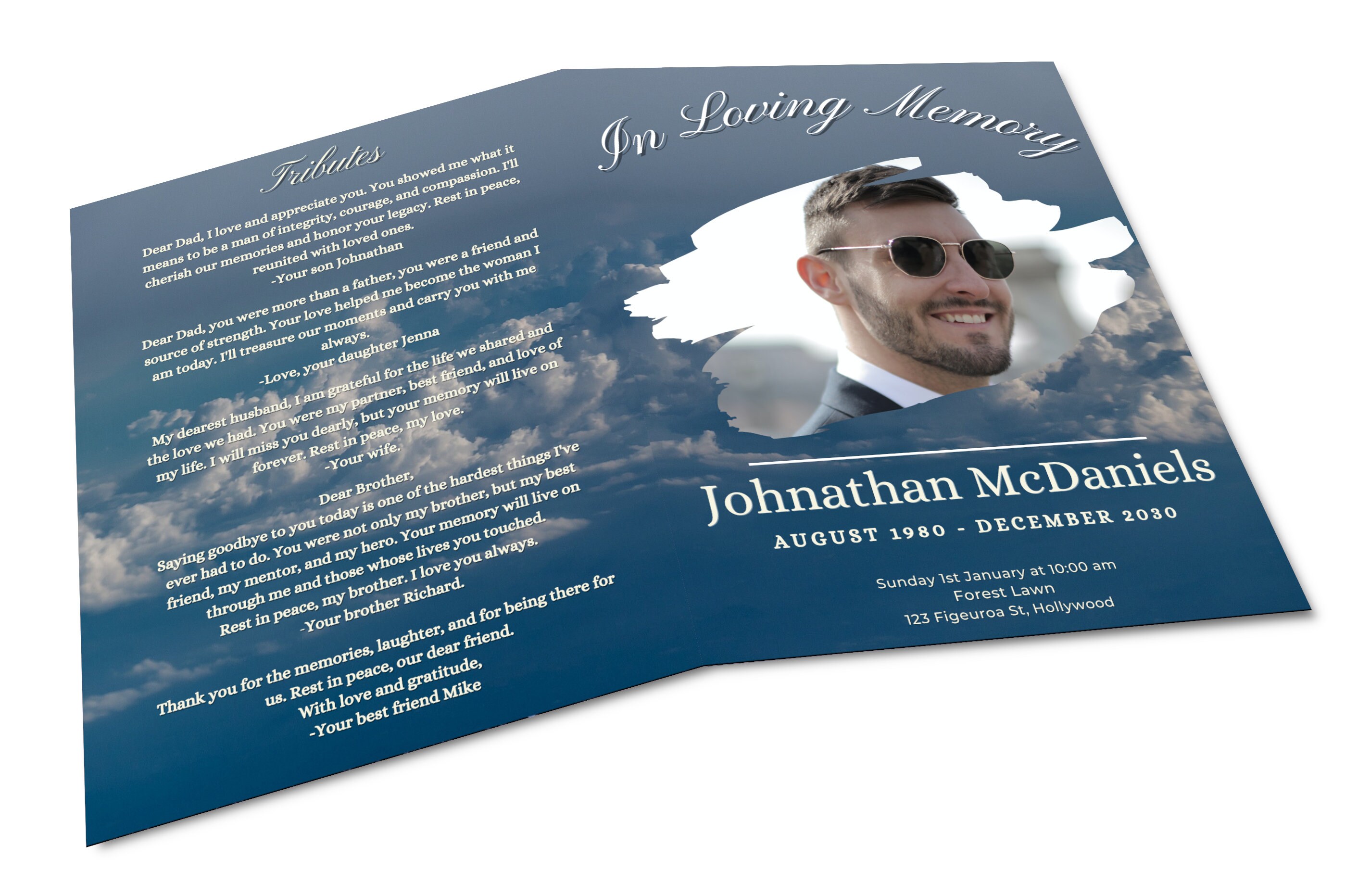 Customizable Funeral Program Template | 4-page Brochure | Editable ...