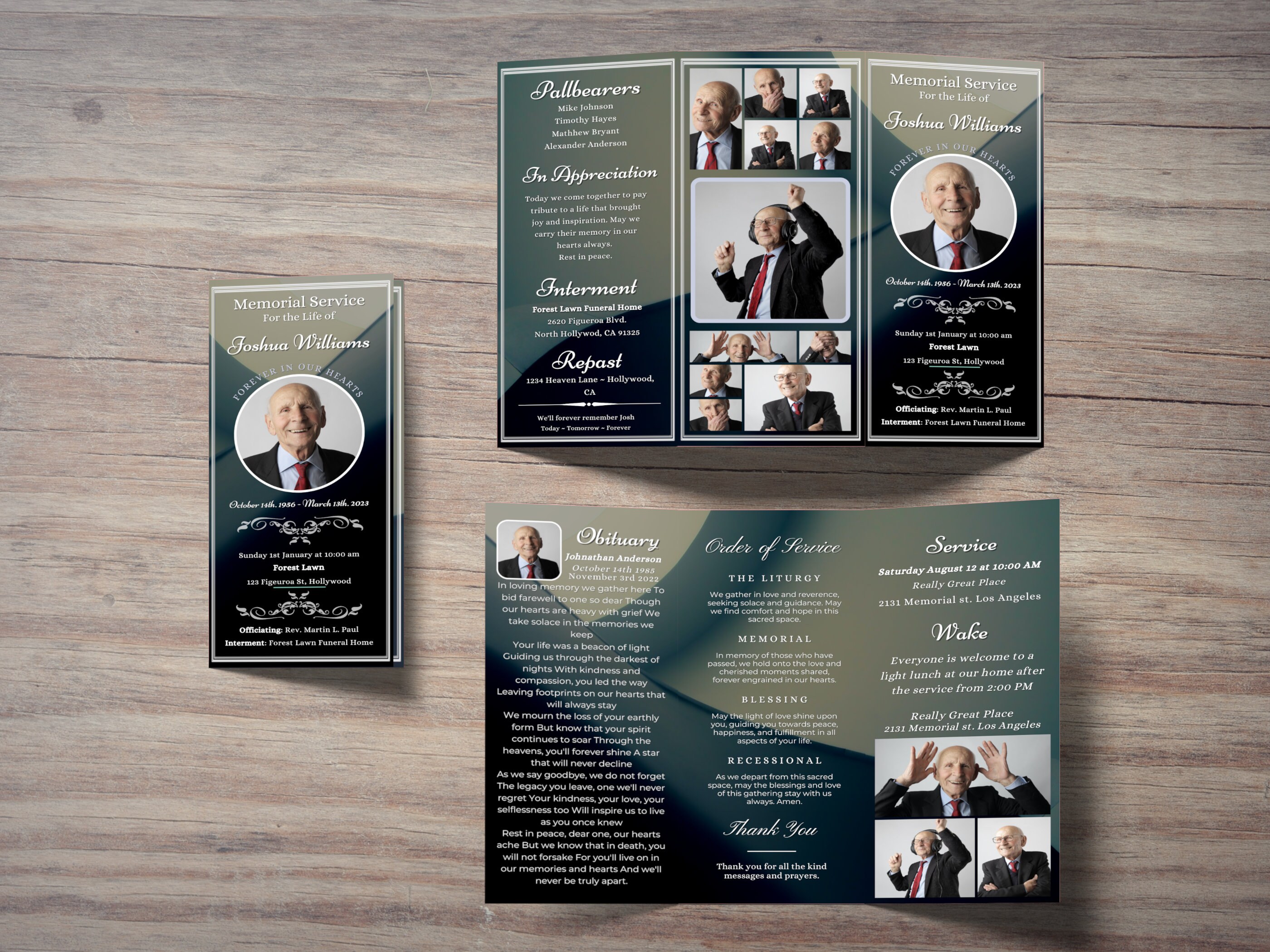 Funeral Tri-fold Brochure Program Template Abstract Design, Instant ...