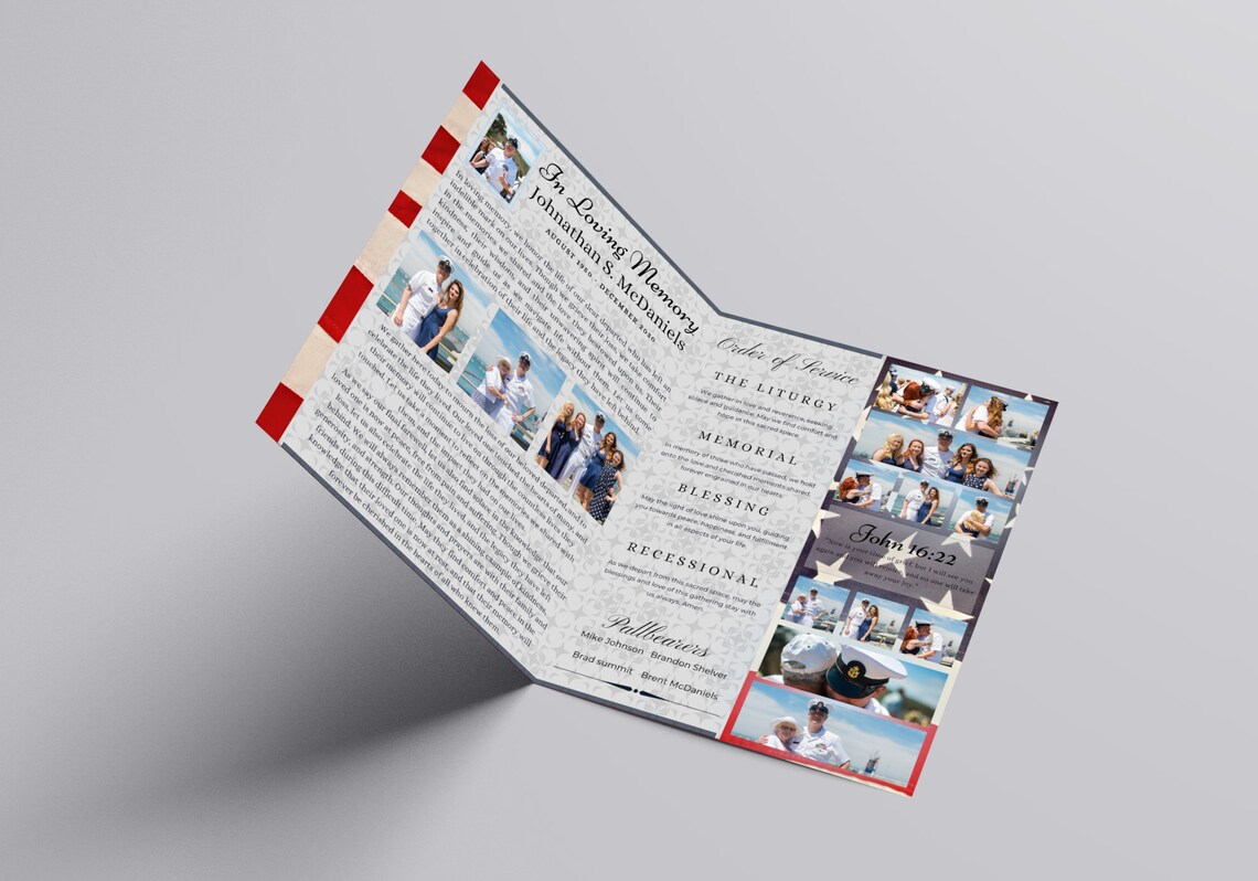 Patriotic Funeral Program Bi-fold Brochure - American Flag Editable ...