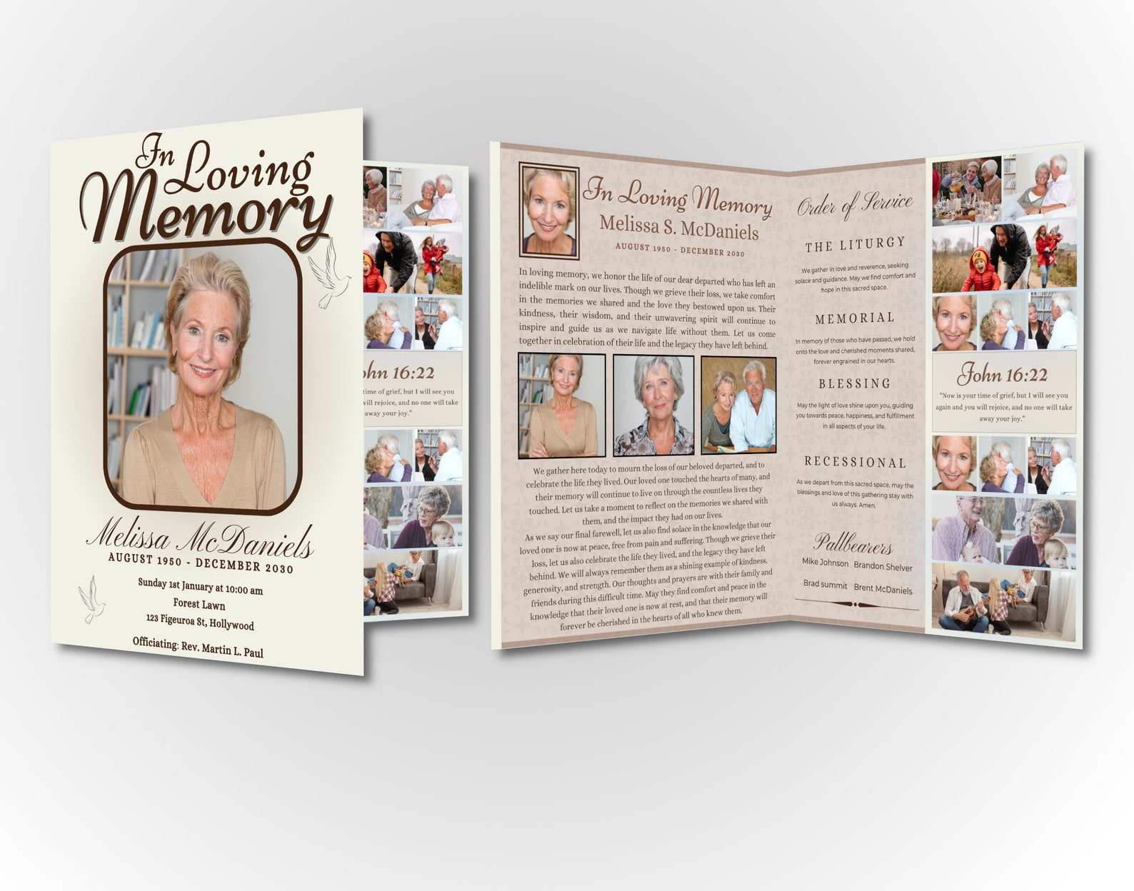 Funeral Program Bi-fold Brochure 4 Pages -custom Design With Picture ...