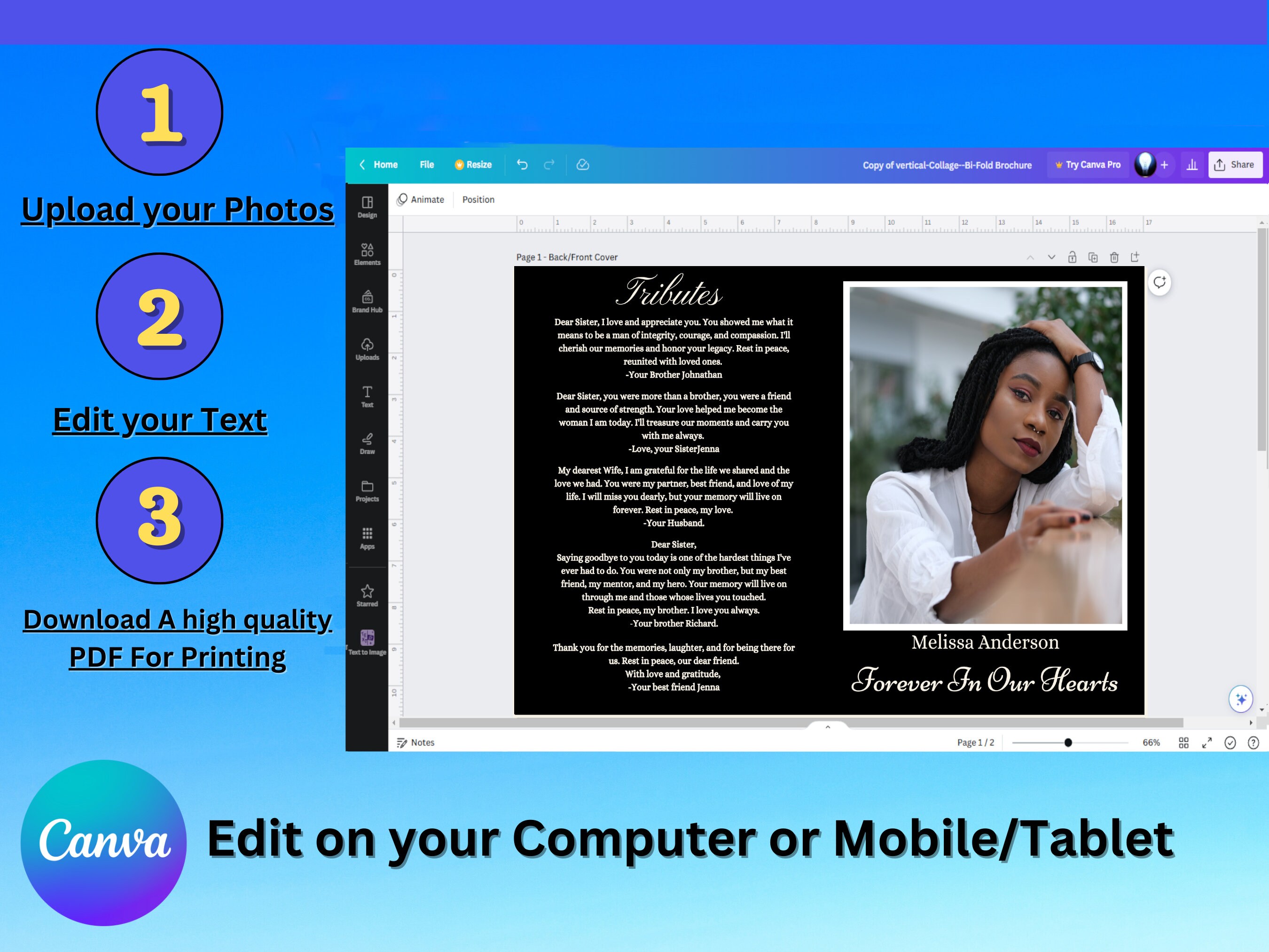 Obituary Program Template - Large Framed Photo on Cover With Order of ...