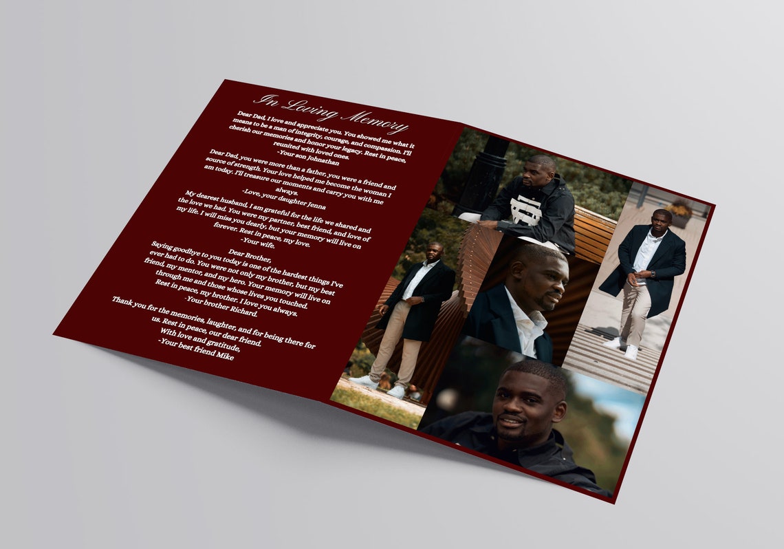 Editable Funeral Program Template | 4 Pages | Full Page Photo Collage ...