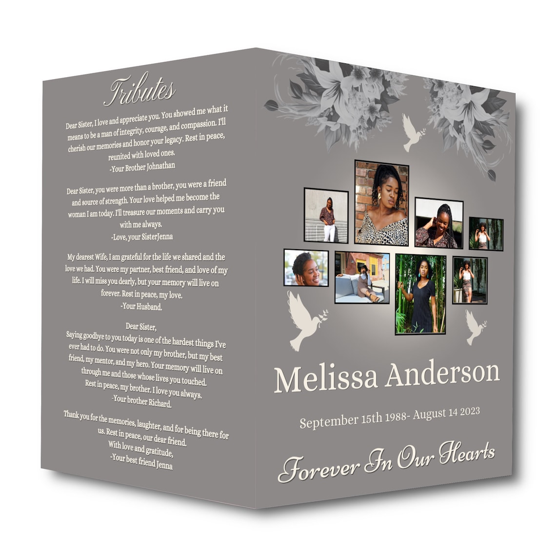 Customizable Funeral Program Template 4 Pages Dove Collage Cover ...