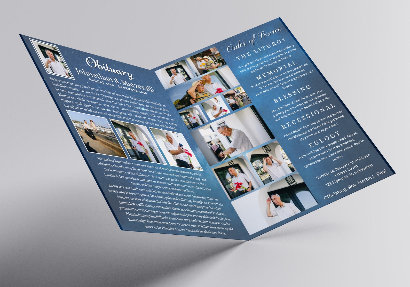 Funeral Program Bi-fold Brochure -night Sky Obituary Template Design ...