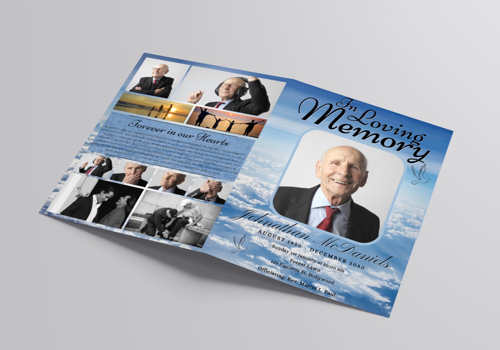 Funeral Program Bi-fold Brochure Template - Self Editable Using Canva ...