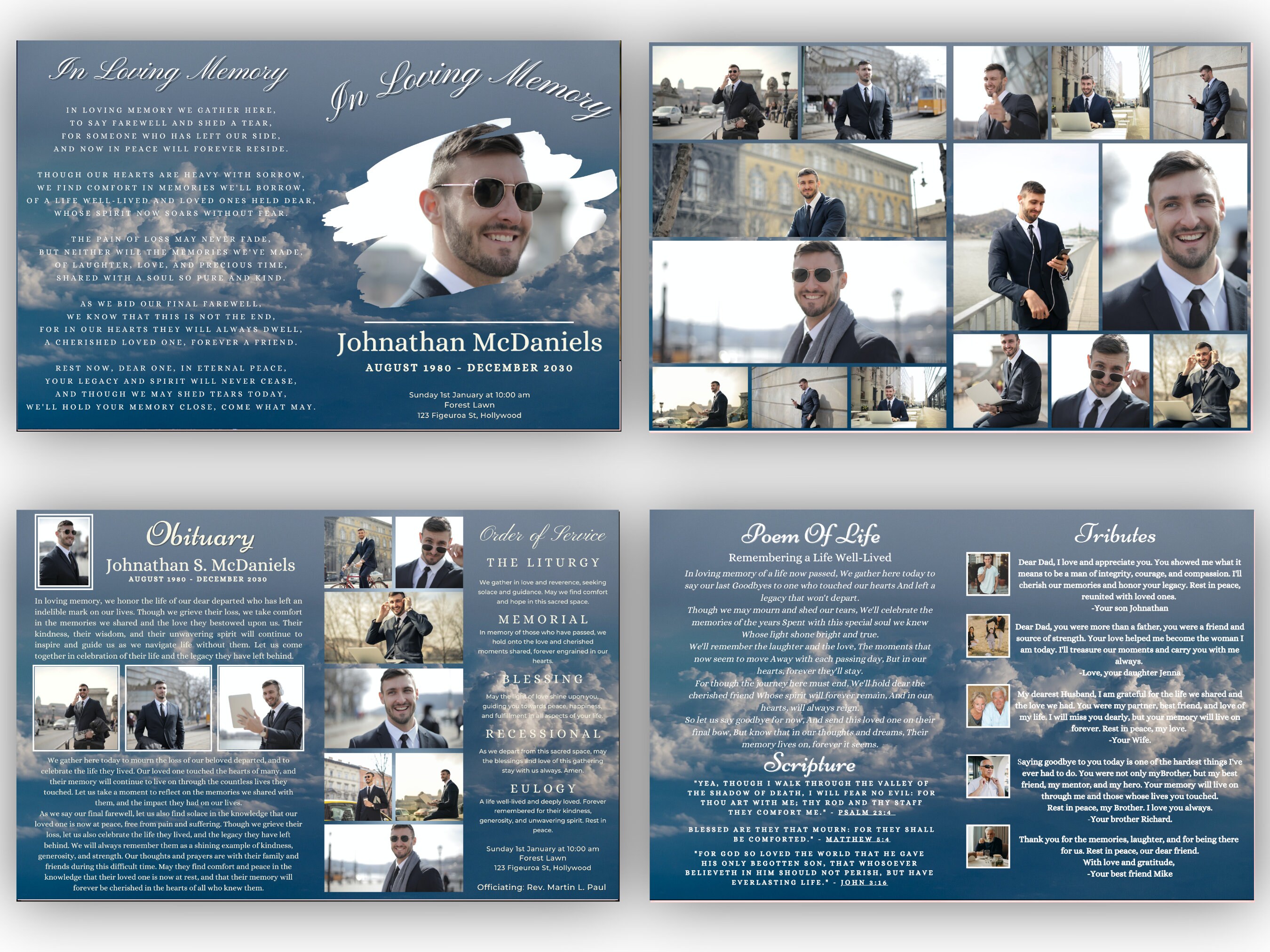Personalized Funeral Program Brochure | 8 Pages | Editable Canva ...