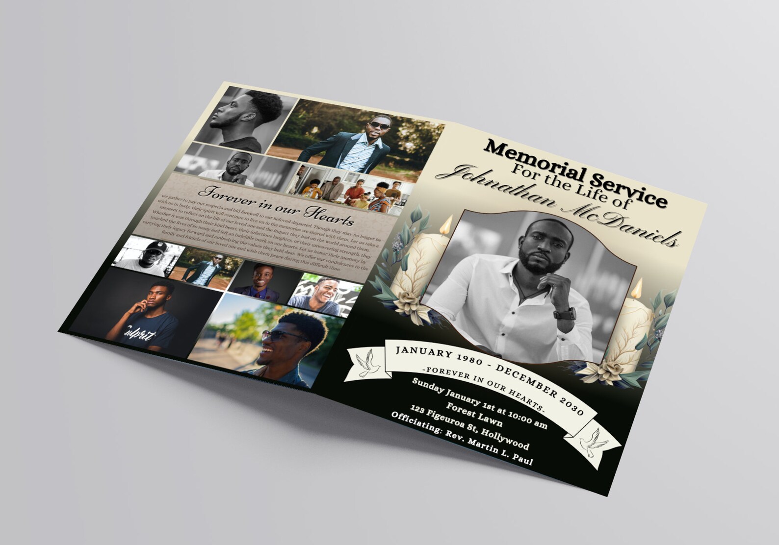 Funeral Obituary Program Brochure - Folds in Half - Fully Customizable ...