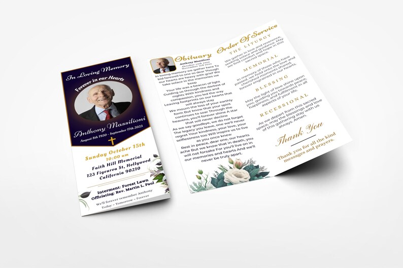 Funeral Obituary Program - Half-fold Brochure - Fully Editable Custom ...
