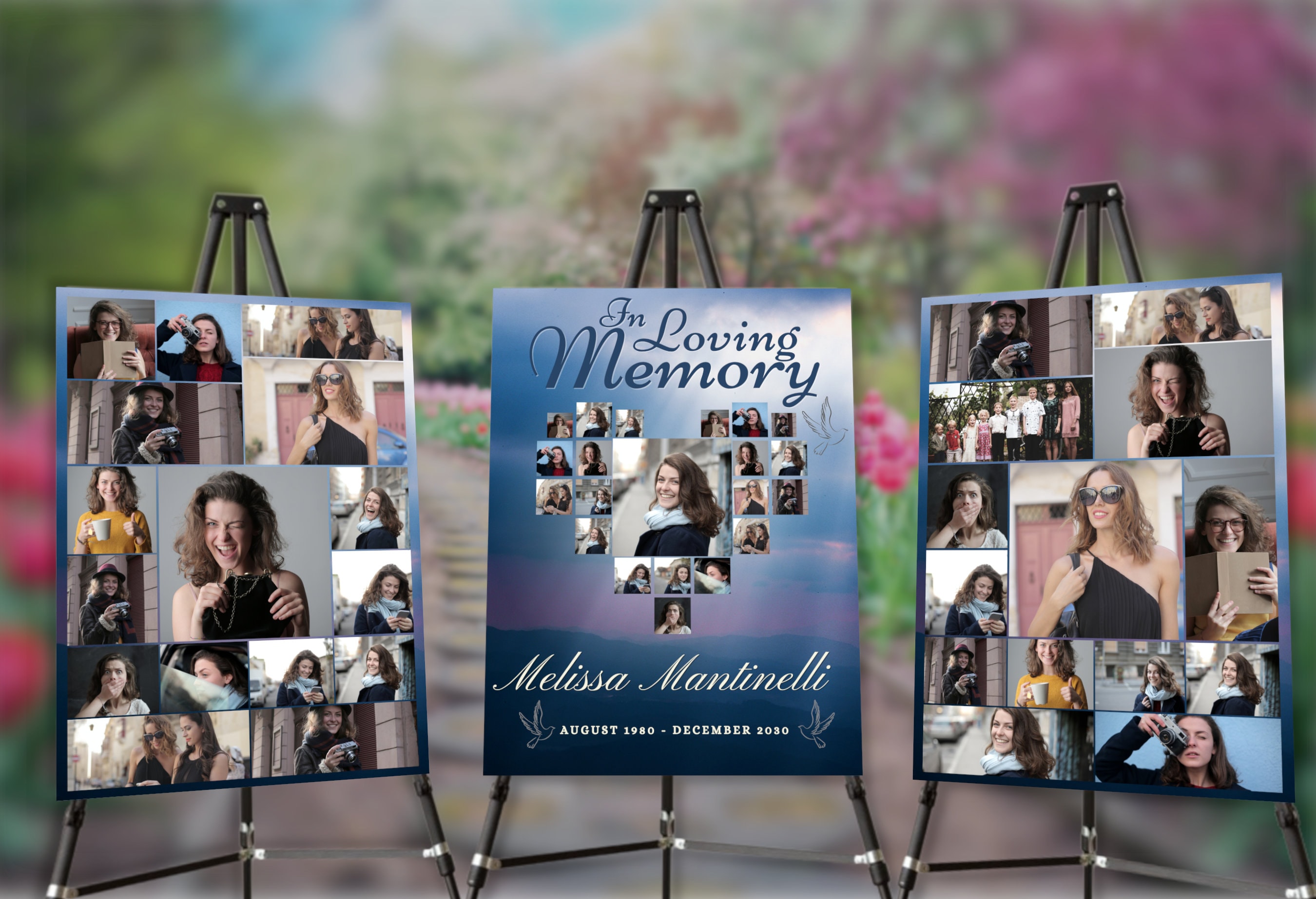 Funeral 3 Piece Posters Template - Heart Collage Editable Design ...
