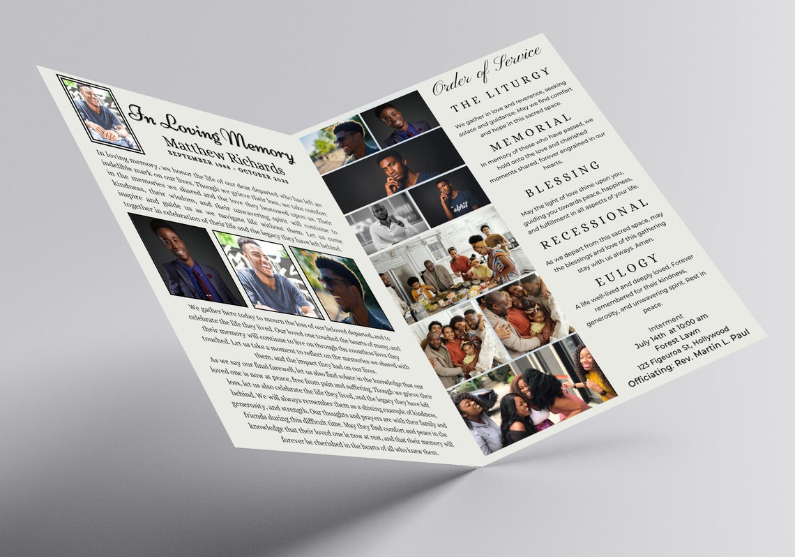 Editable Funeral Program Template 4 Pages Loving Memory Photo Collage ...