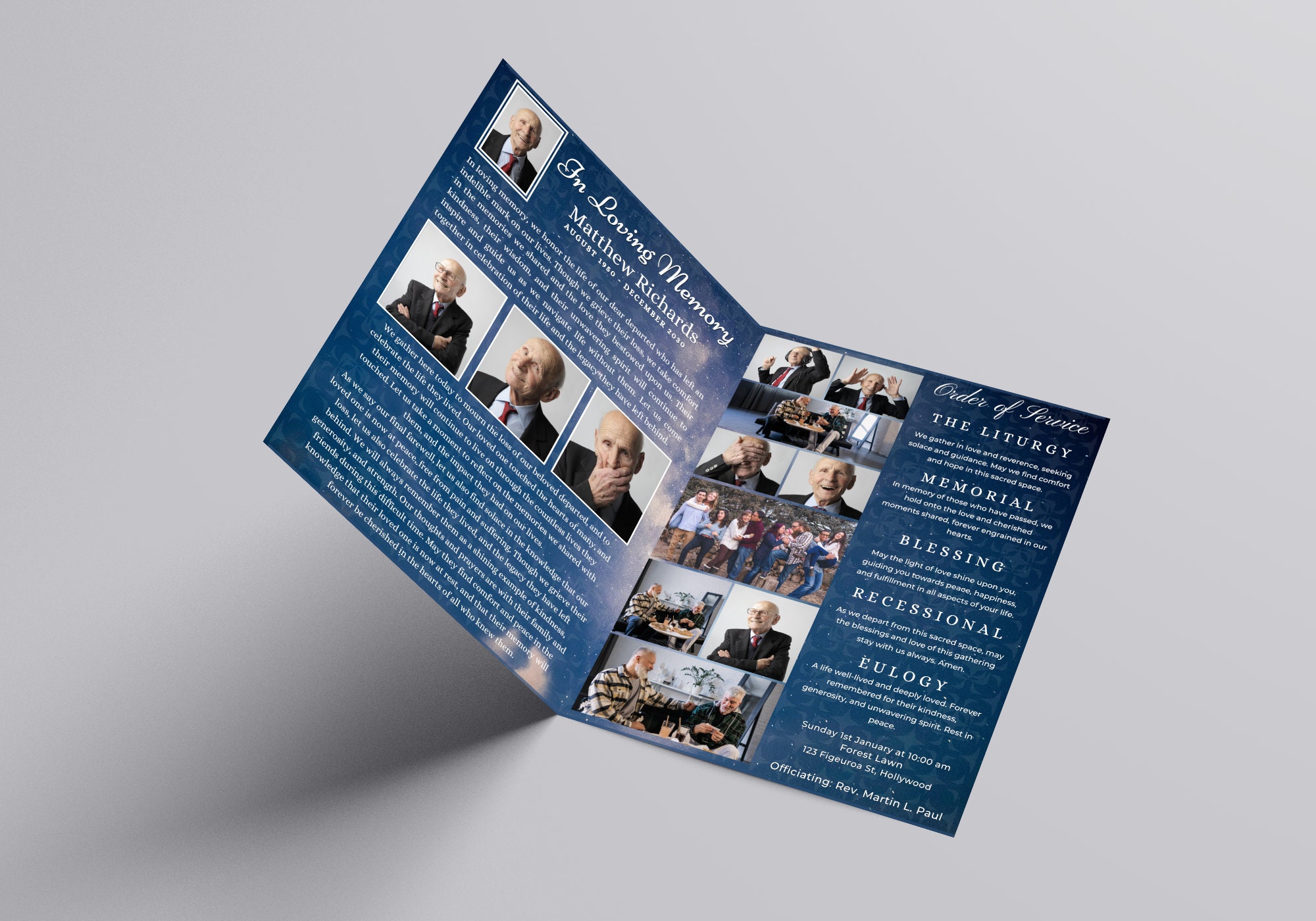 Funeral Program Bi-fold Brochure - Keepsake Obituary Template Design ...