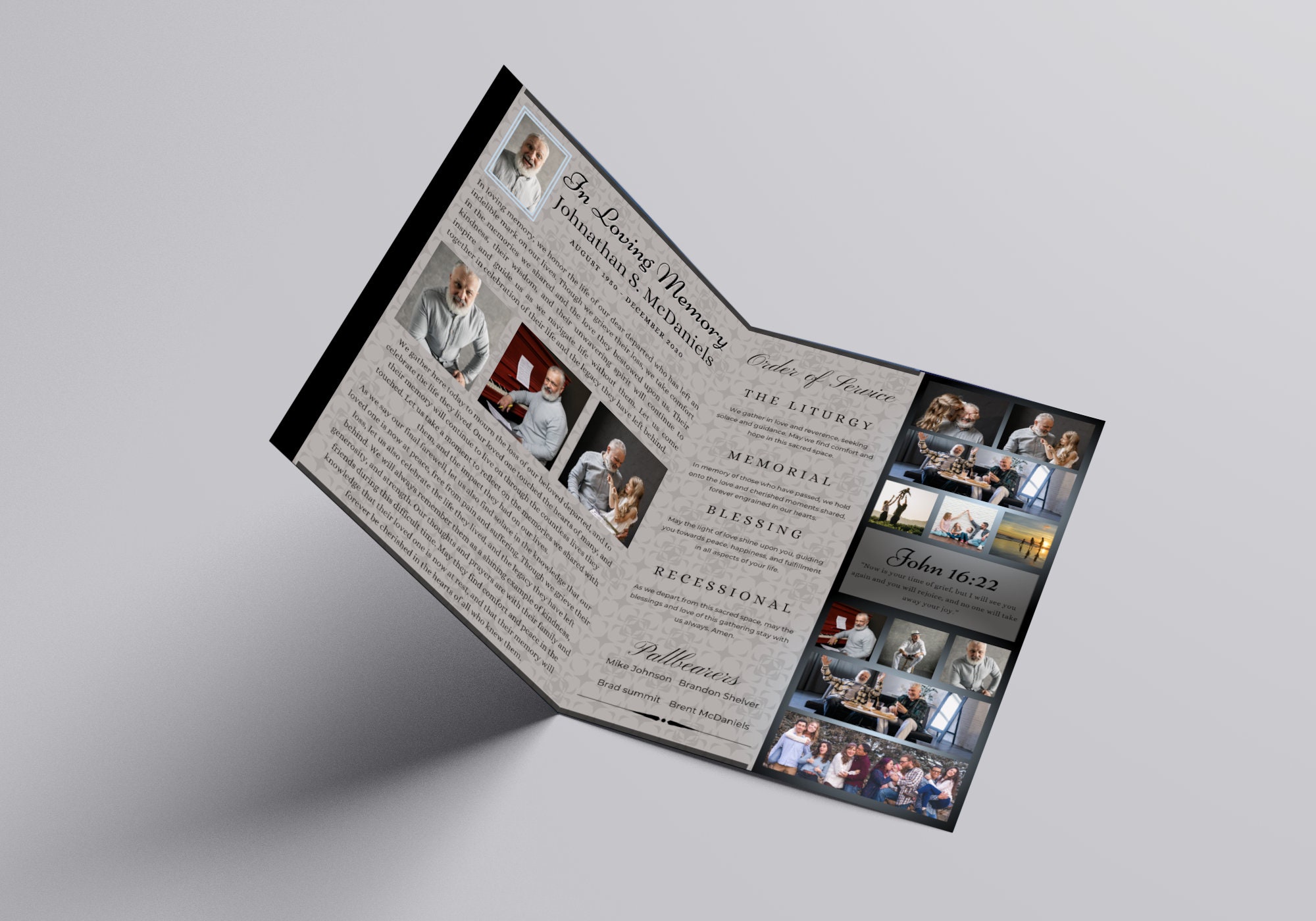 Funeral Program Bi-fold Brochure Black Elegant Template Design - Self ...