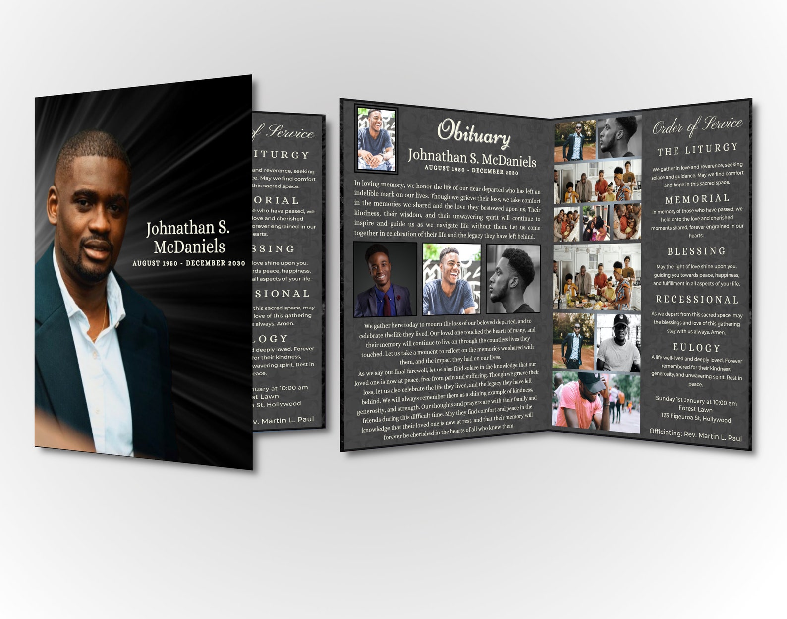 Funeral Program Template | 4 Page Booklet Elegant Design | Fully Self ...