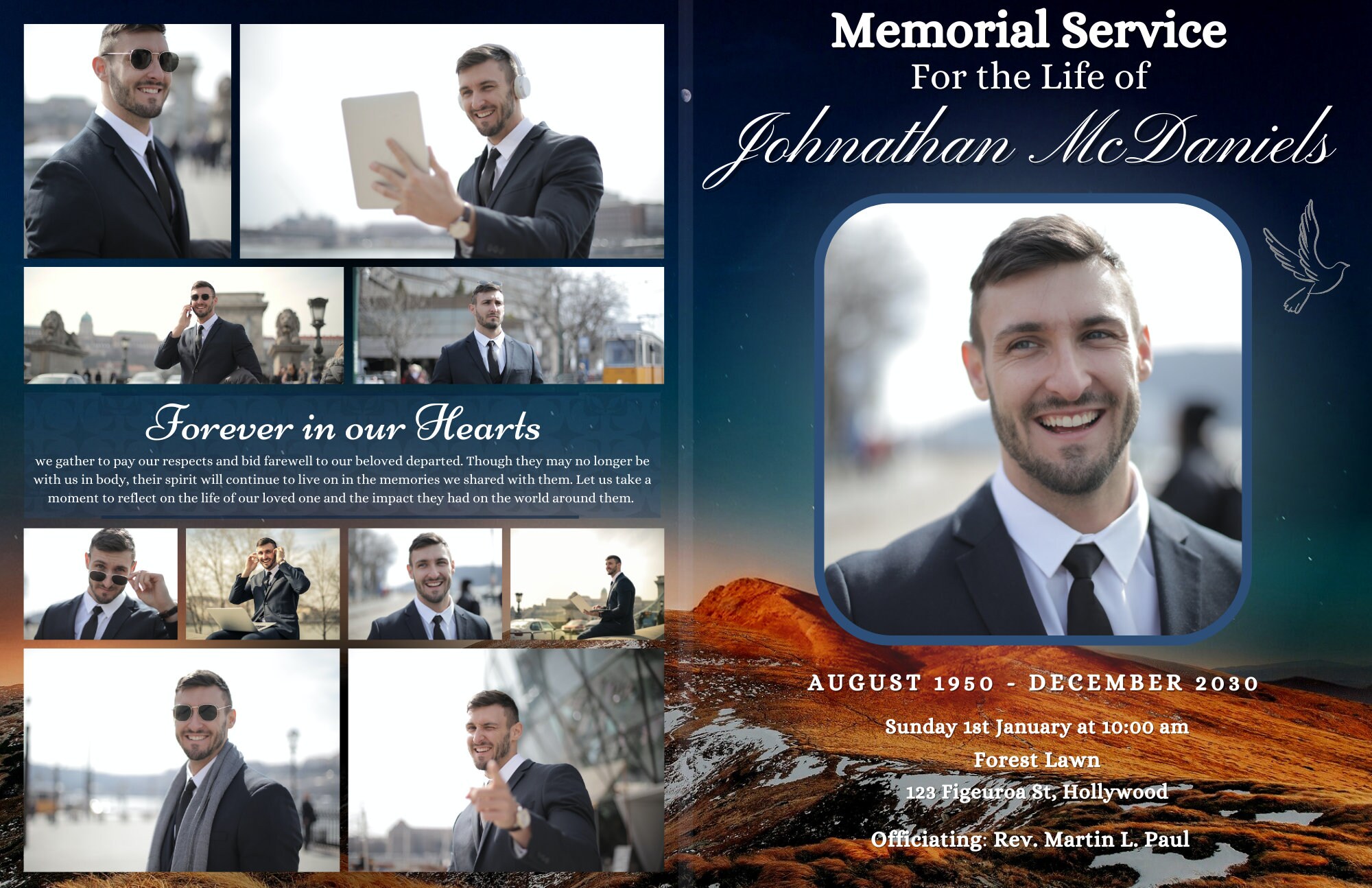 Editable Funeral Program Template | Customizable Memorial Brochure ...