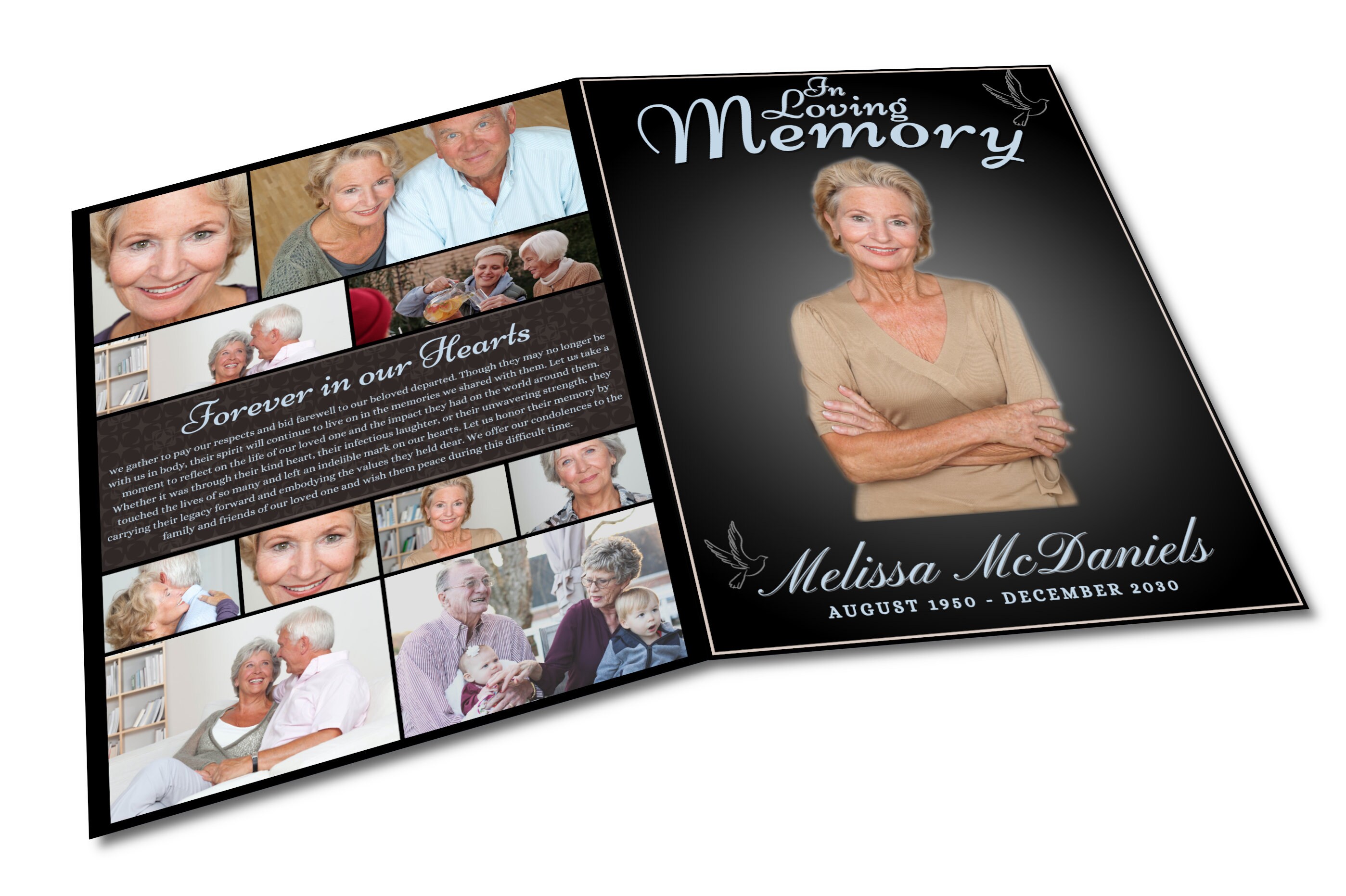 Funeral Program Bi-fold Brochure 4 Pages - Elegant Custom Design ...