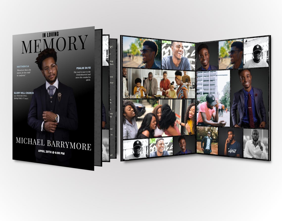 8 Page Funeral Program Template | Modern Magazine Style Design ...