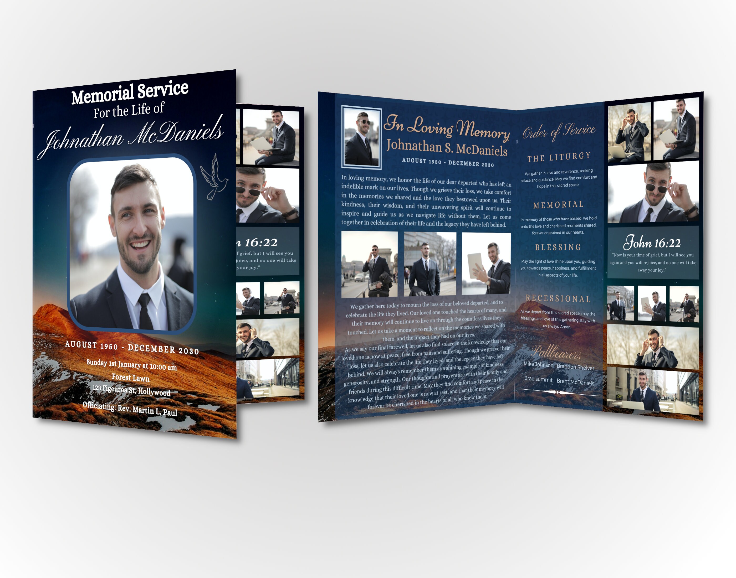 Editable Funeral Program Template | Customizable Memorial Brochure ...